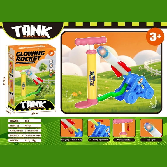 Xecvkr Air Powered Rocket Launcher Toy Kids Outdoor LED Light up Glider ...