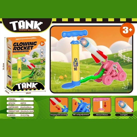 Xecvkr Air Powered Rocket Launcher Toy Kids Outdoor LED Light up Glider ...