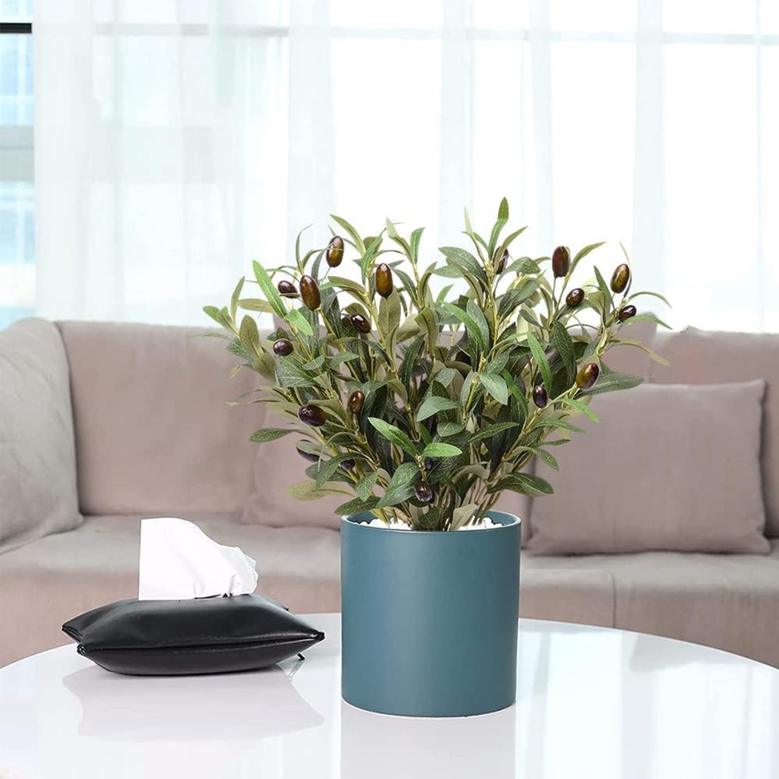 Xecvkr Artificial Olive Tree Branch 45.5cm Fake Green Stalk with Leaves ...