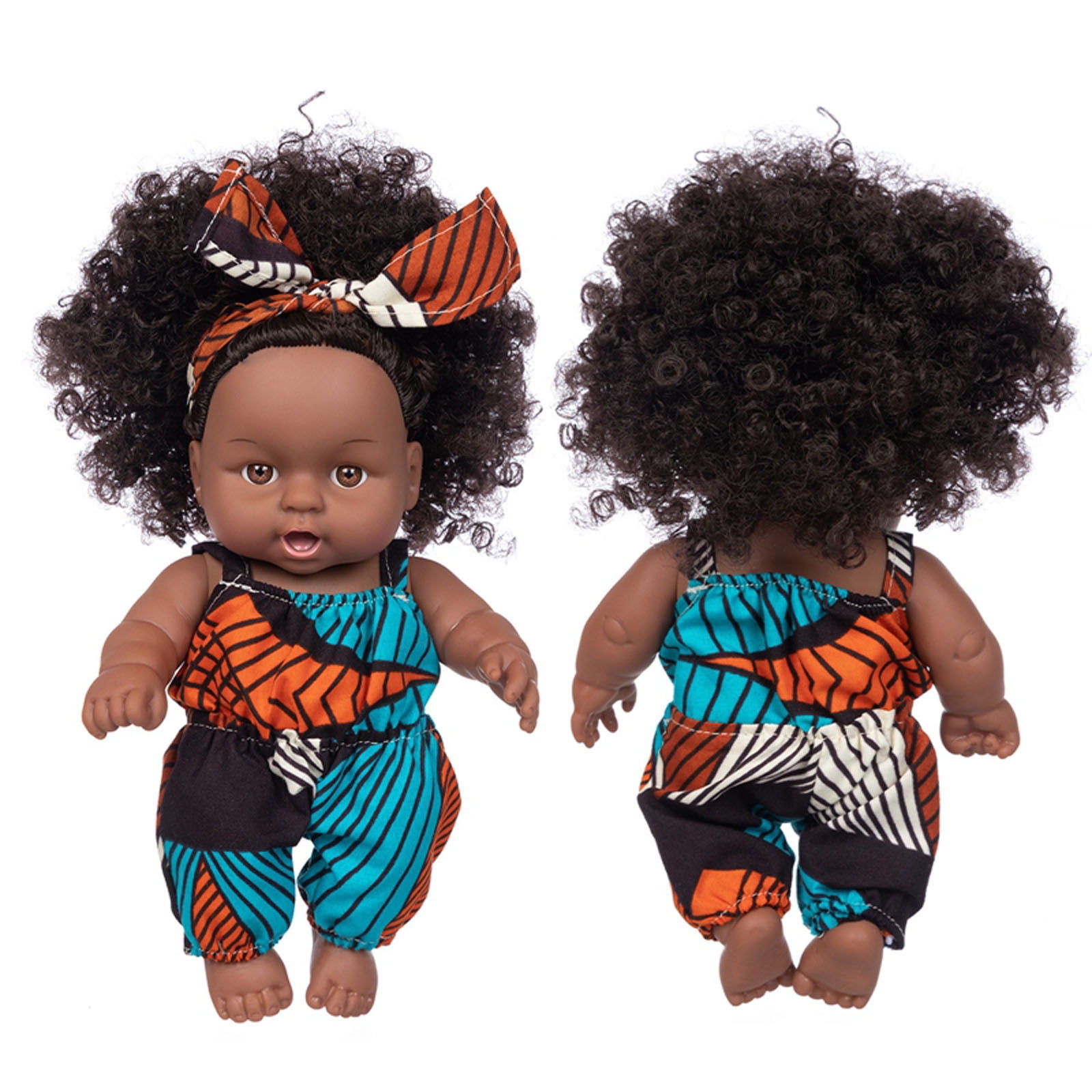 Xecvkr Black Vinyl Baby Doll Realistic Curly Hair 8 Inch Soft Body ...