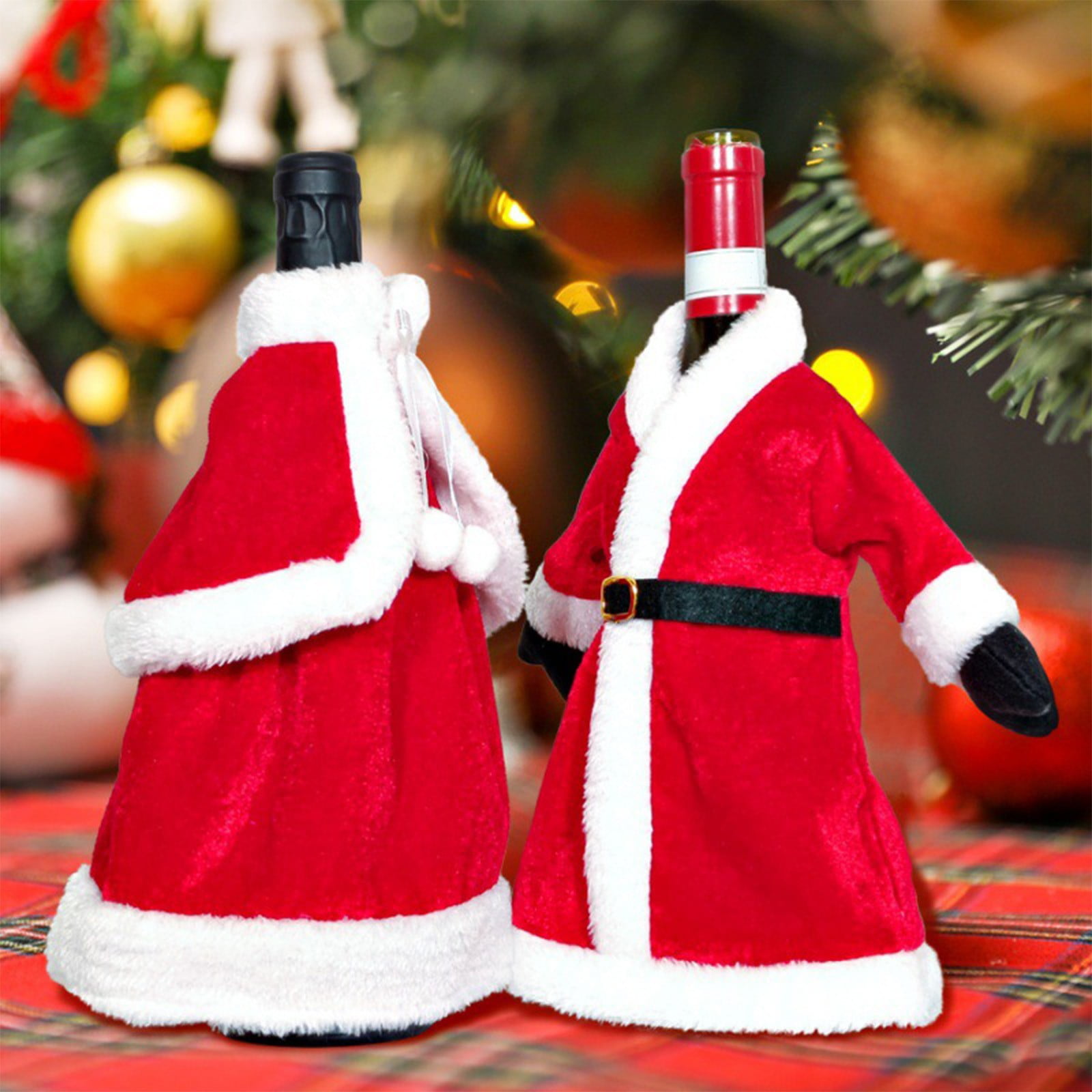 Xecvkr Festive Red Cloth Wine Bottle Cover with Christmas Skirt Design ...
