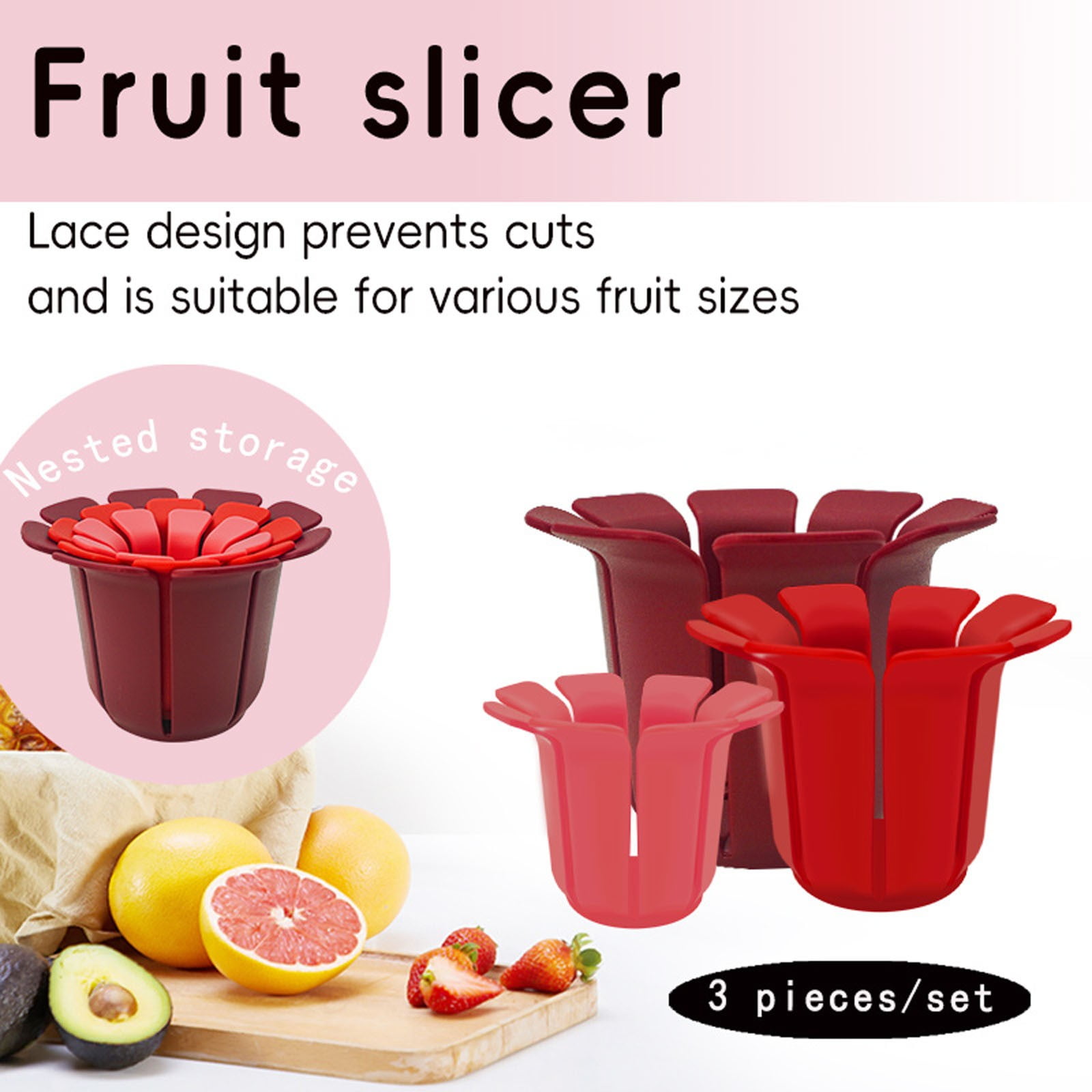 Xecvkr Fruit Vegetable Slicer 3 Piece Set Even Cutter Round Portion ...