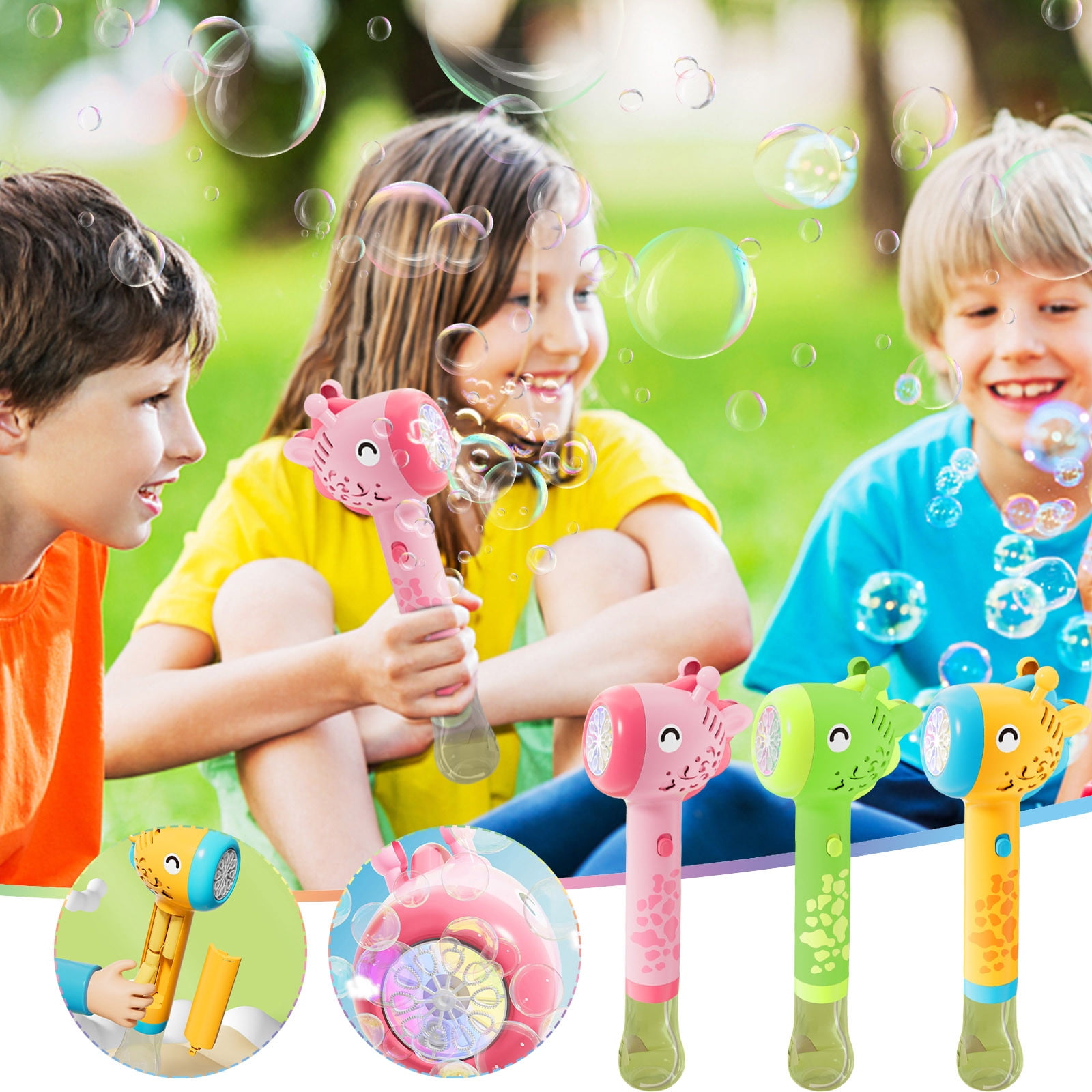 Xecvkr Handheld Giraffe-Shaped 10-Hole Bubble Machine with 90ml Bubble Water - Sturdy, Leak ...