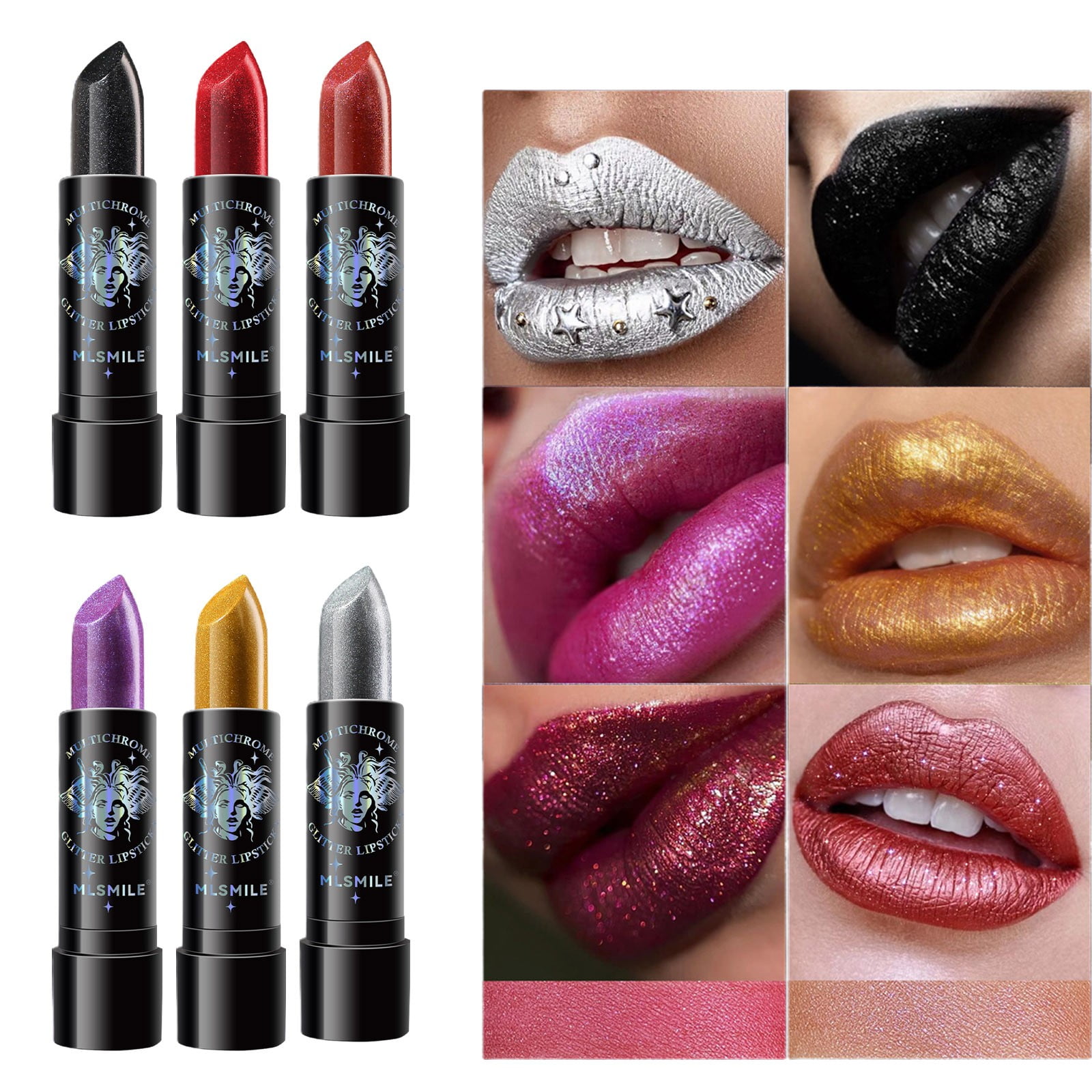 Xecvkr Holiday Diamond and Gold Lipstick Set, 5 Shimmering ...