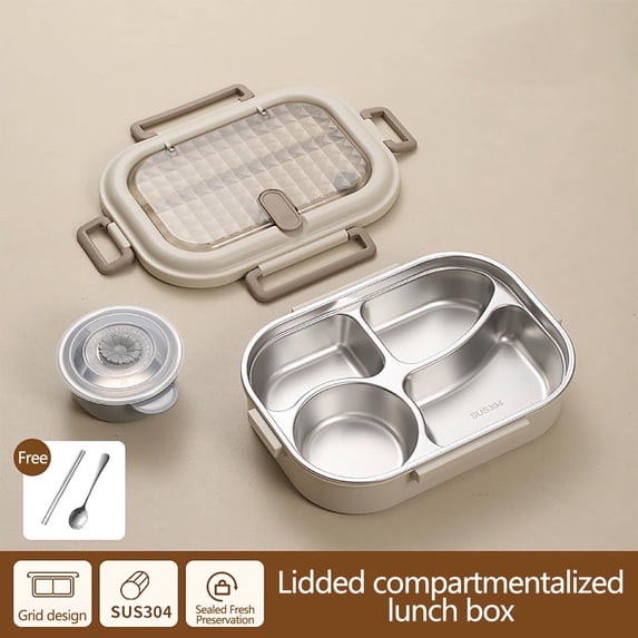 Xecvkr Lunch Box Insulated 304 Stainless Steel Square Multi-Compartment ...