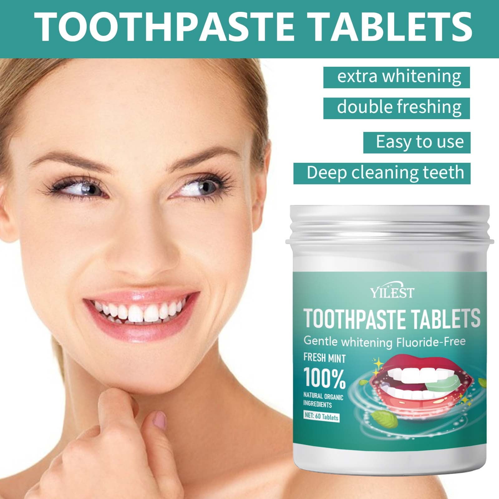 Xecvkr Mint Fresh Toothpaste Tablets - 60 Tablets for Portable Oral ...
