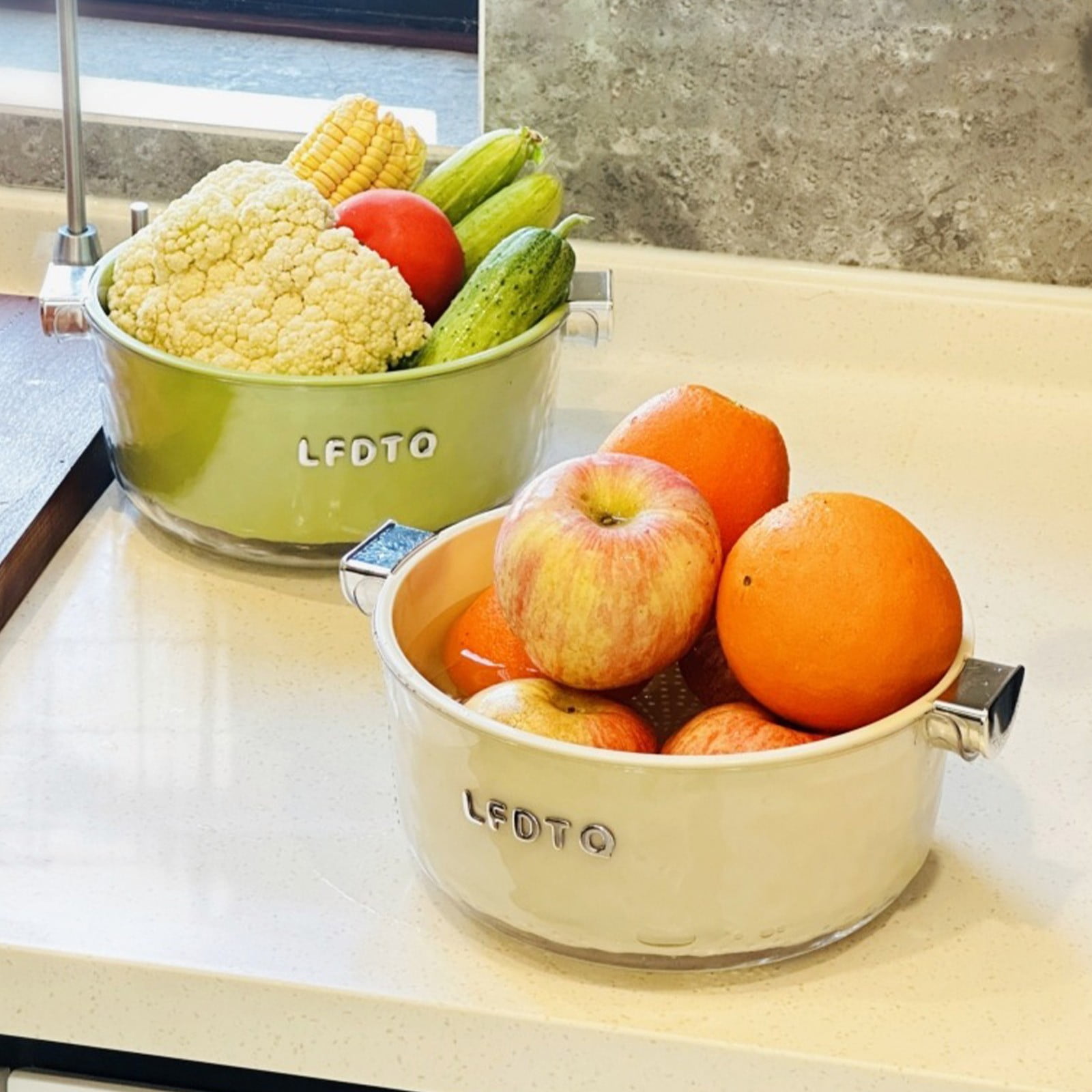 Xecvkr Multi-functional White and Green Plastic Kitchen Basket ...