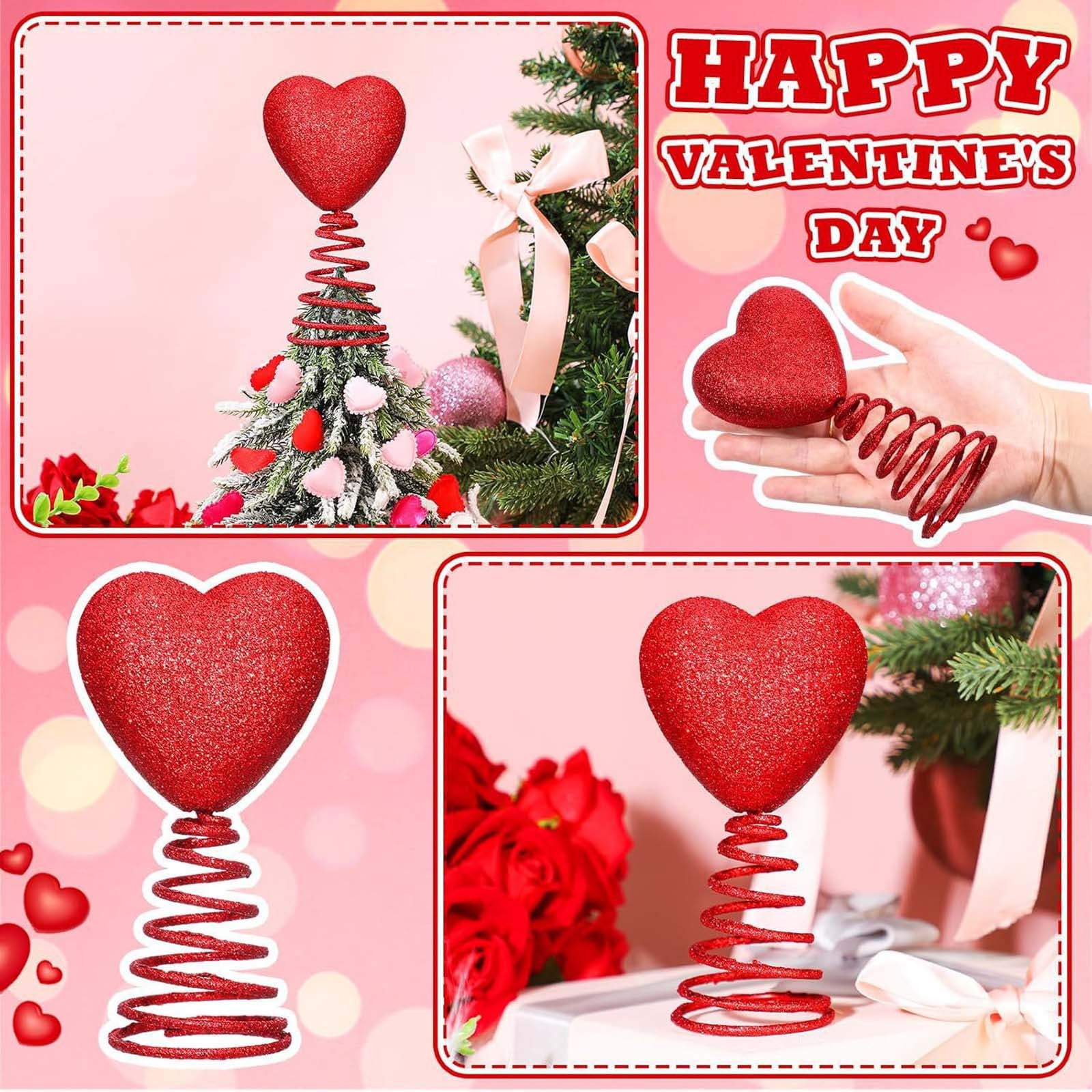 Xecvkr Red Heart Spring Tree Topper Holiday Decoration Modern Christmas ...