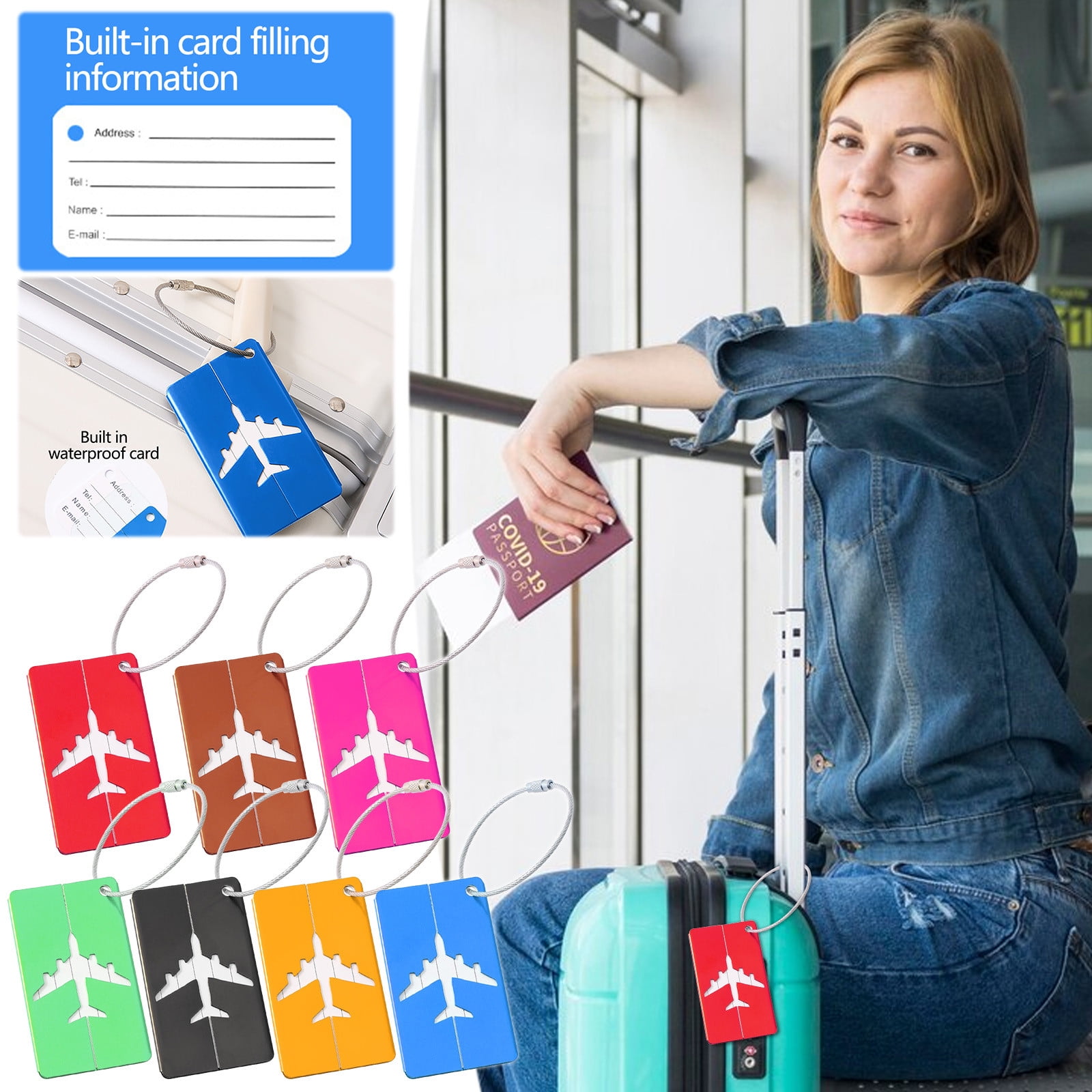 Xecvkr Sleek Aluminum Alloy Luggage Tag with Stainless Steel Wire Ring ...