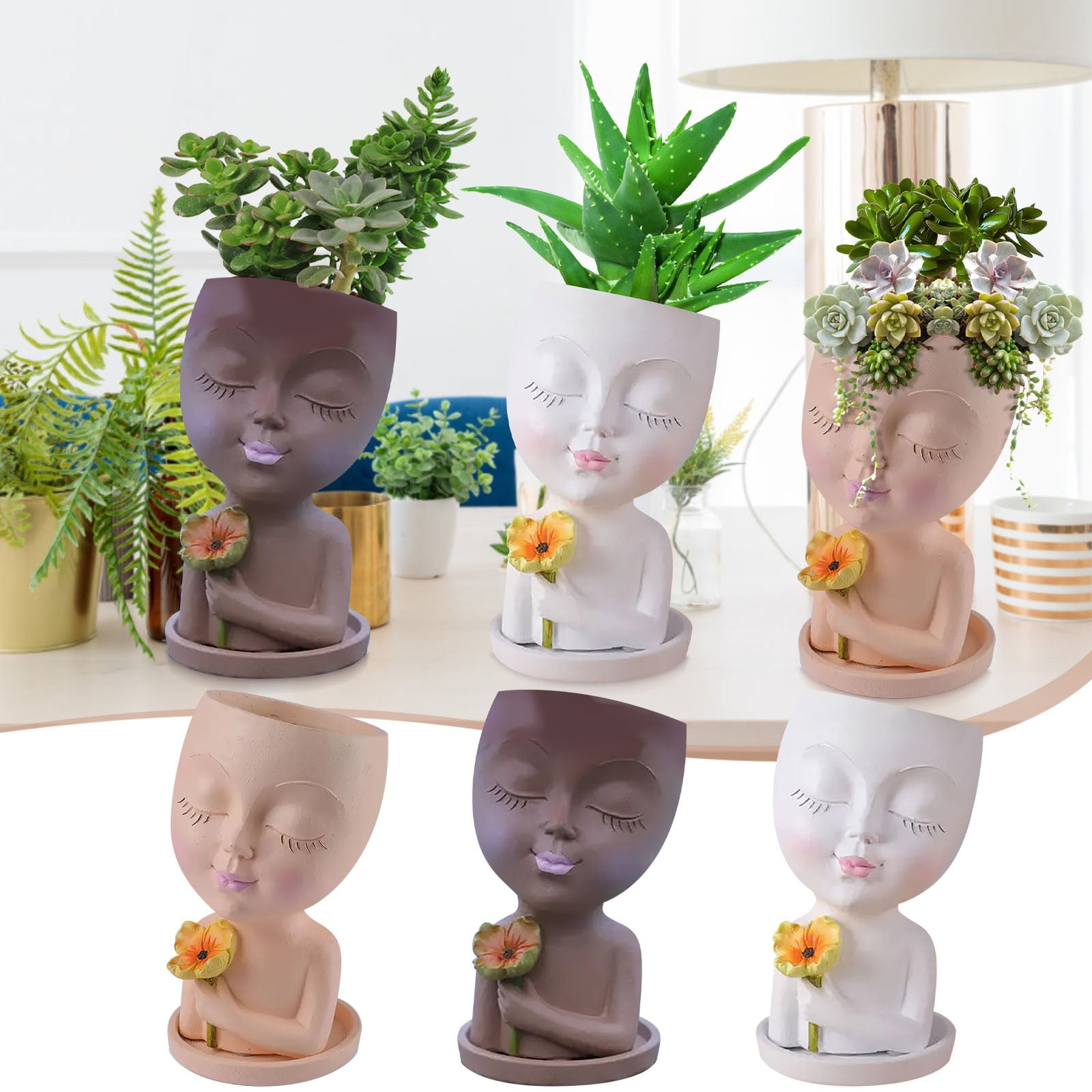 Xecvkr Smiling Girl Resin Flower Pot, A Versatile Home and Garden ...