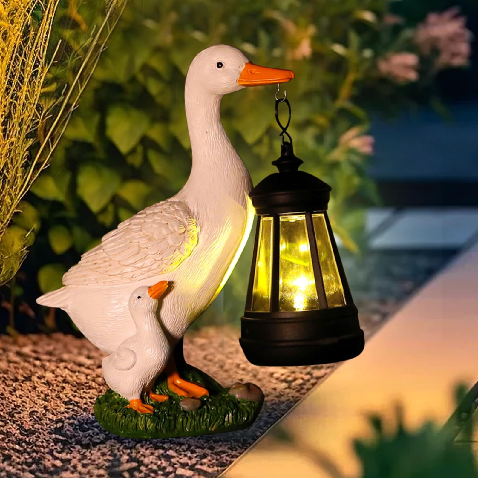 Xecvkr Solar Powered Duck Lantern Outdoor Garden Decor Resin Animal ...