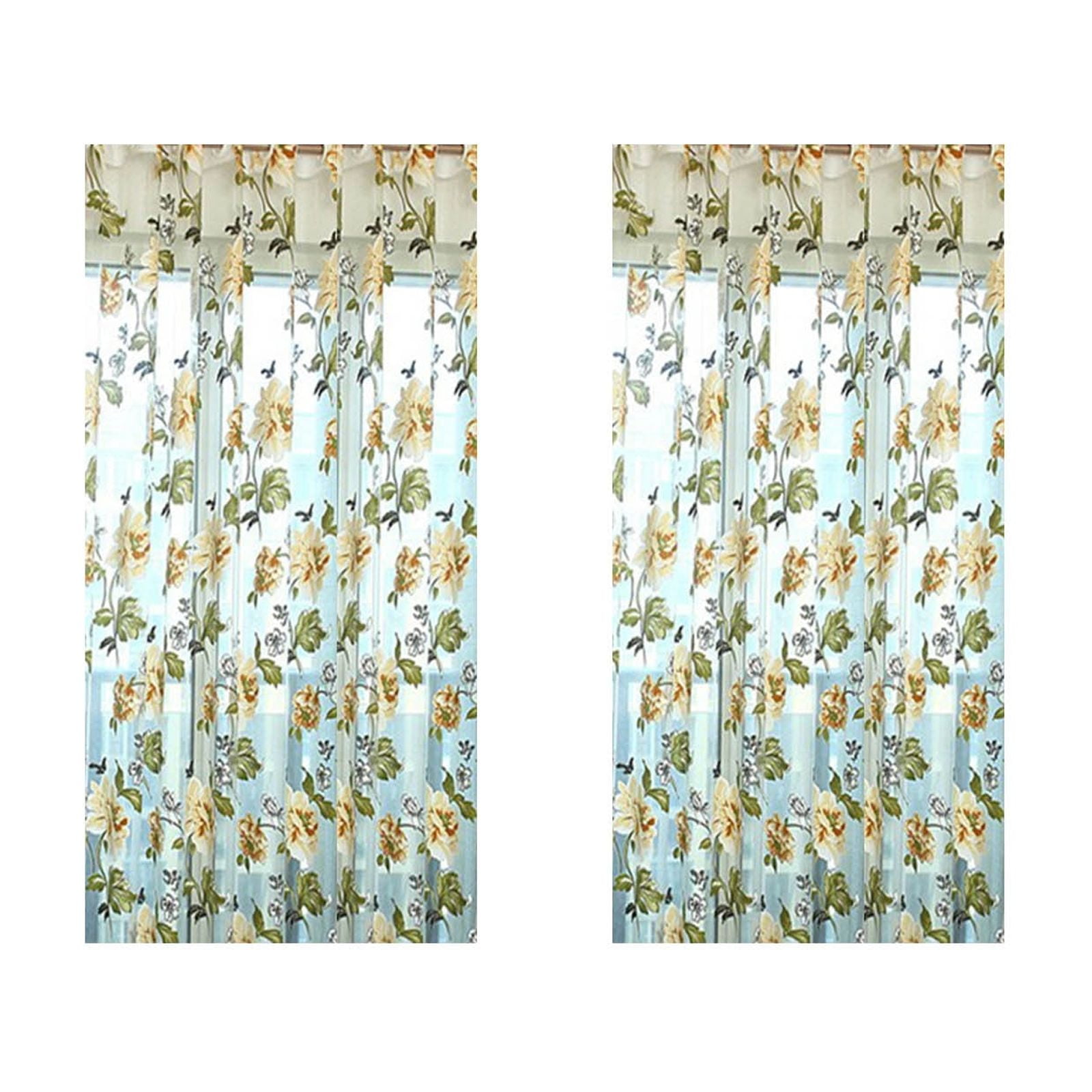 Xecvkr Voile Curtain Set Peony Gauze Decorative Glass Door French ...