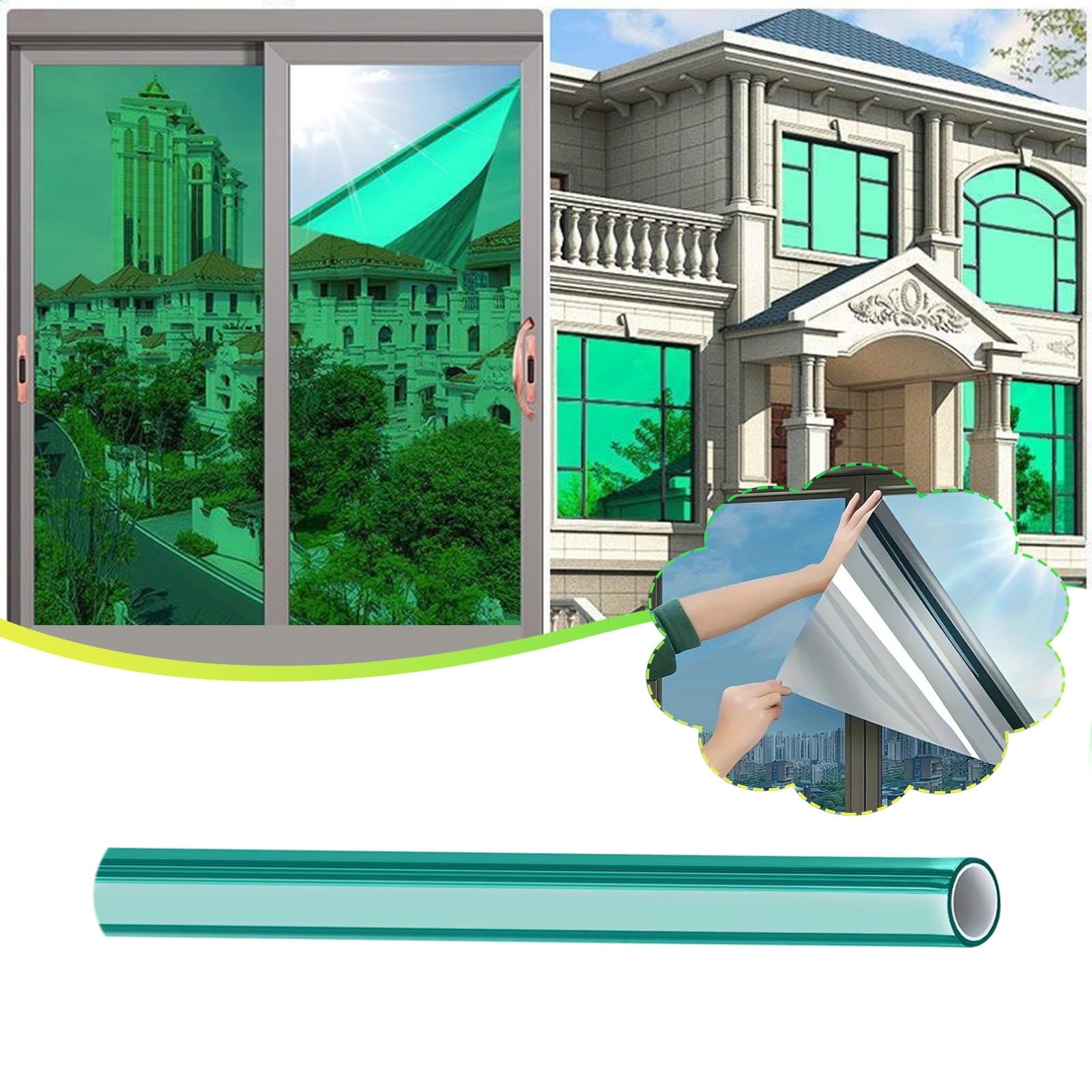 Xecvkr Window Film One Way Sun Blocking Reflective Self Cling Privacy Heat Control Kit Spray ...