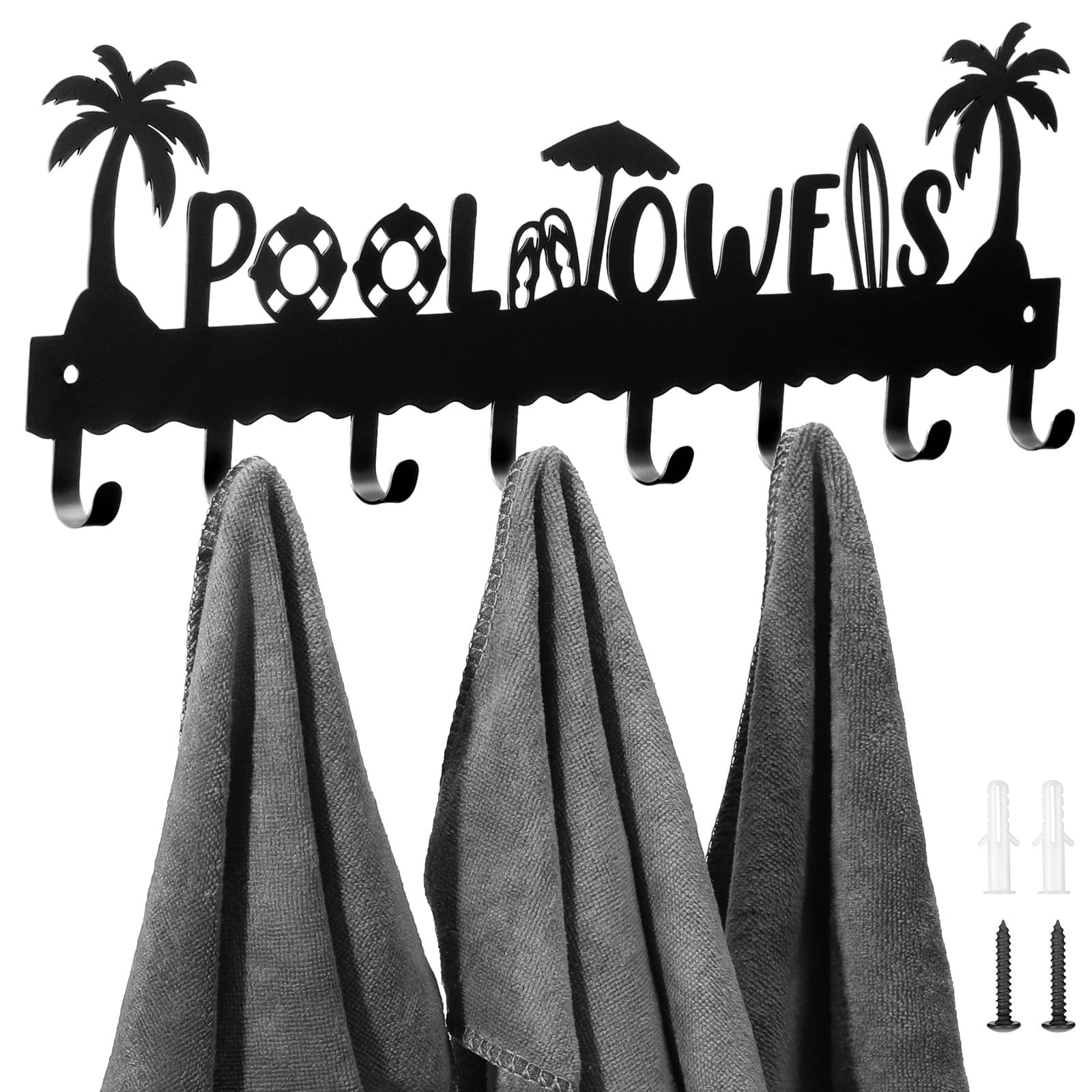 Xeede Pool Towel Rack Outdoor, Metal Towel Hooks, Wall Mounted Towel ...