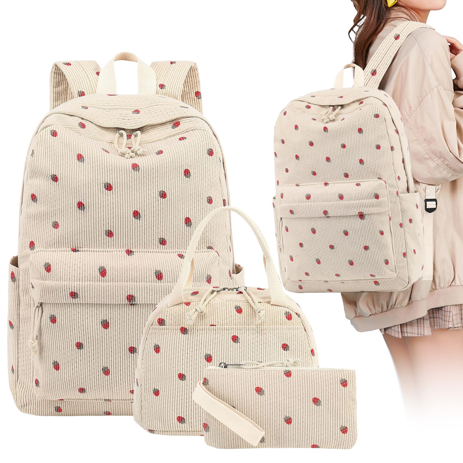 Xeede Strawberry Backpack, Corduroy Backpack, Leisure Backpack and ...