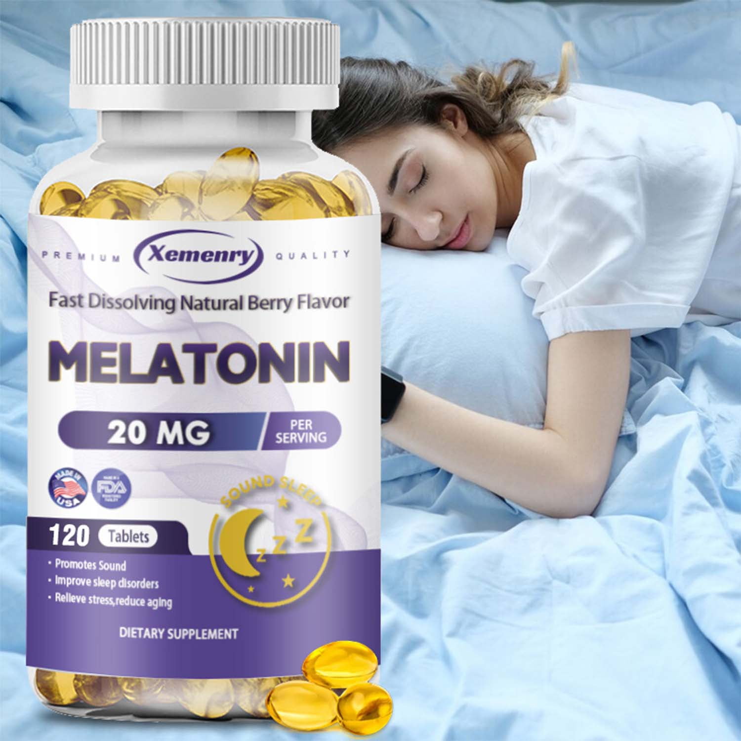 Xemenry Melatonin Capsules 20mg - Improve Sleep Quality, Relieve Stress and Anxiety (30/60 ...