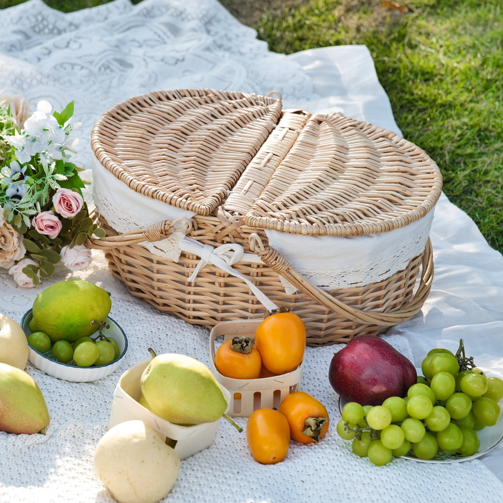 [Xemussa]Premium Handwoven Wicker Picnic Basket with Dual-Side Access ...