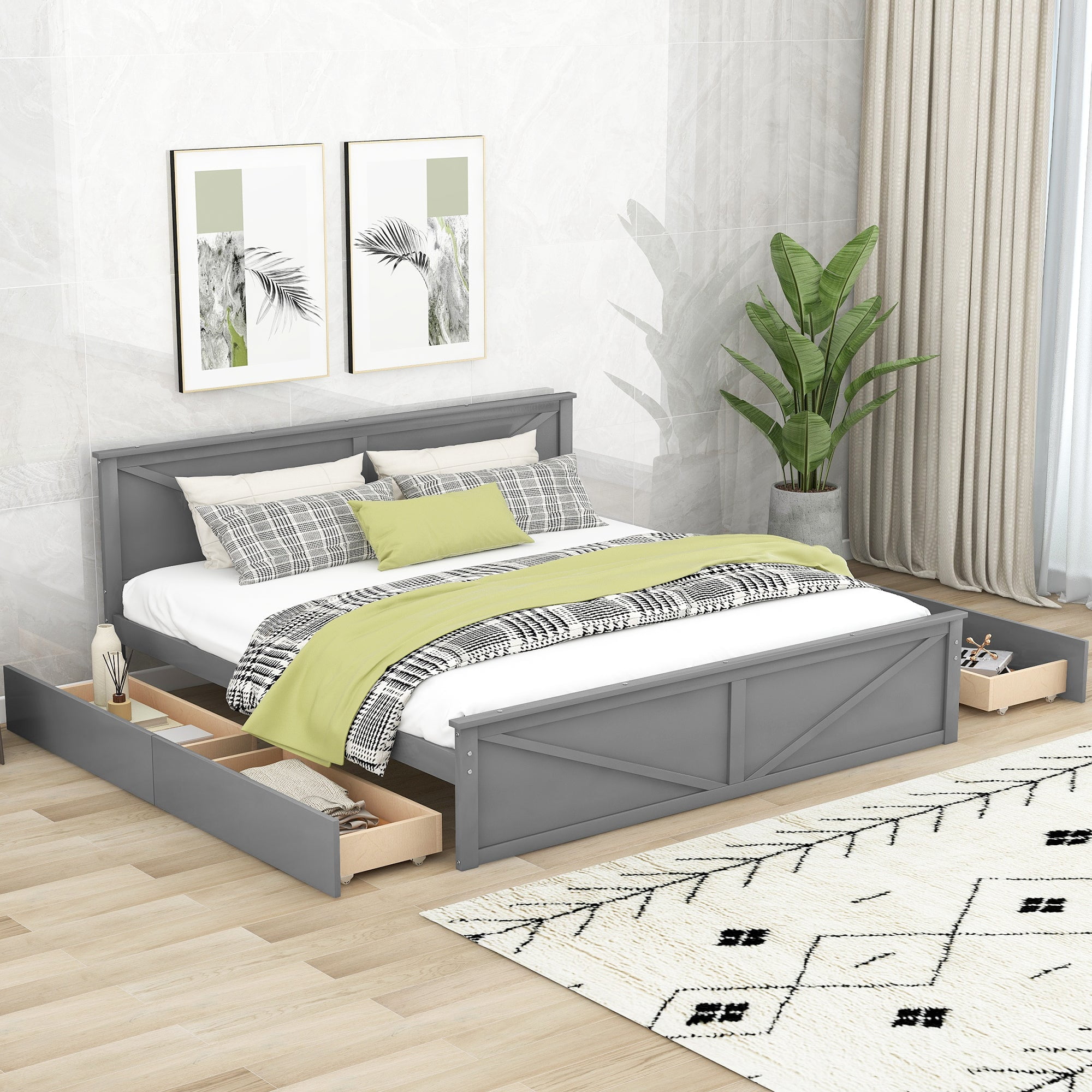 Xena King Size Wooden Platform Bed - Gray - Walmart.com