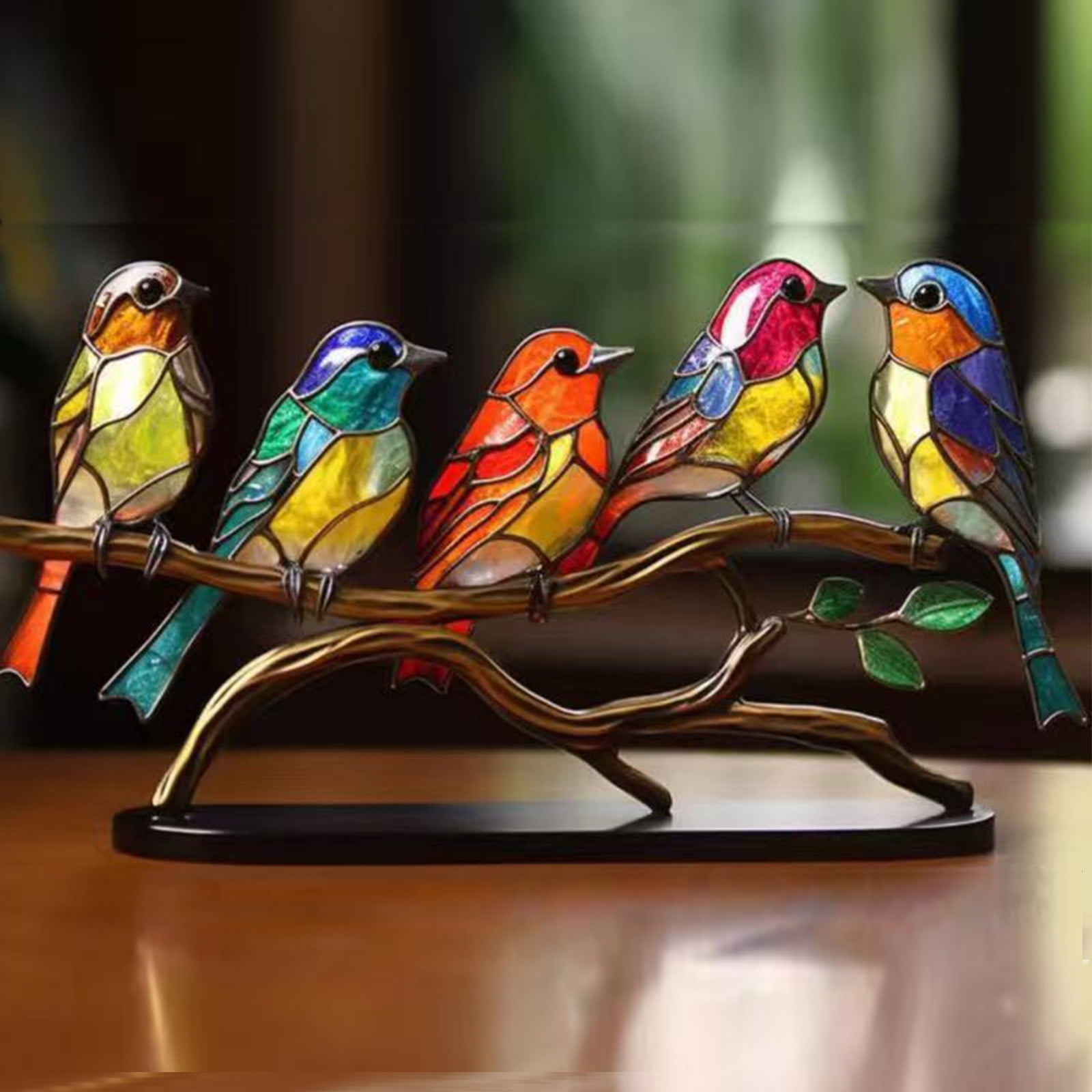 Xerdsx Stained Glass Bird Figurines, Hummingbird Metal Desk Ornament ...