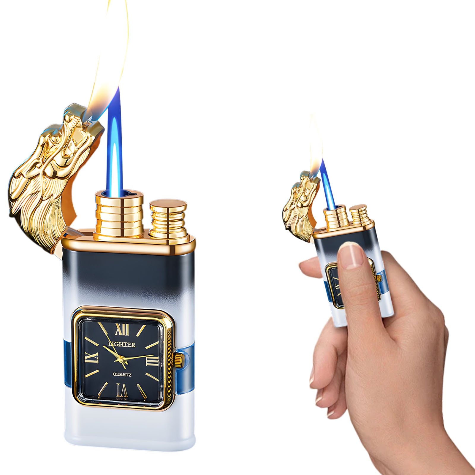 Xerdsx Windproof Lighter Vintage Watch Bezel Jet Flame Torch, Lighter ...