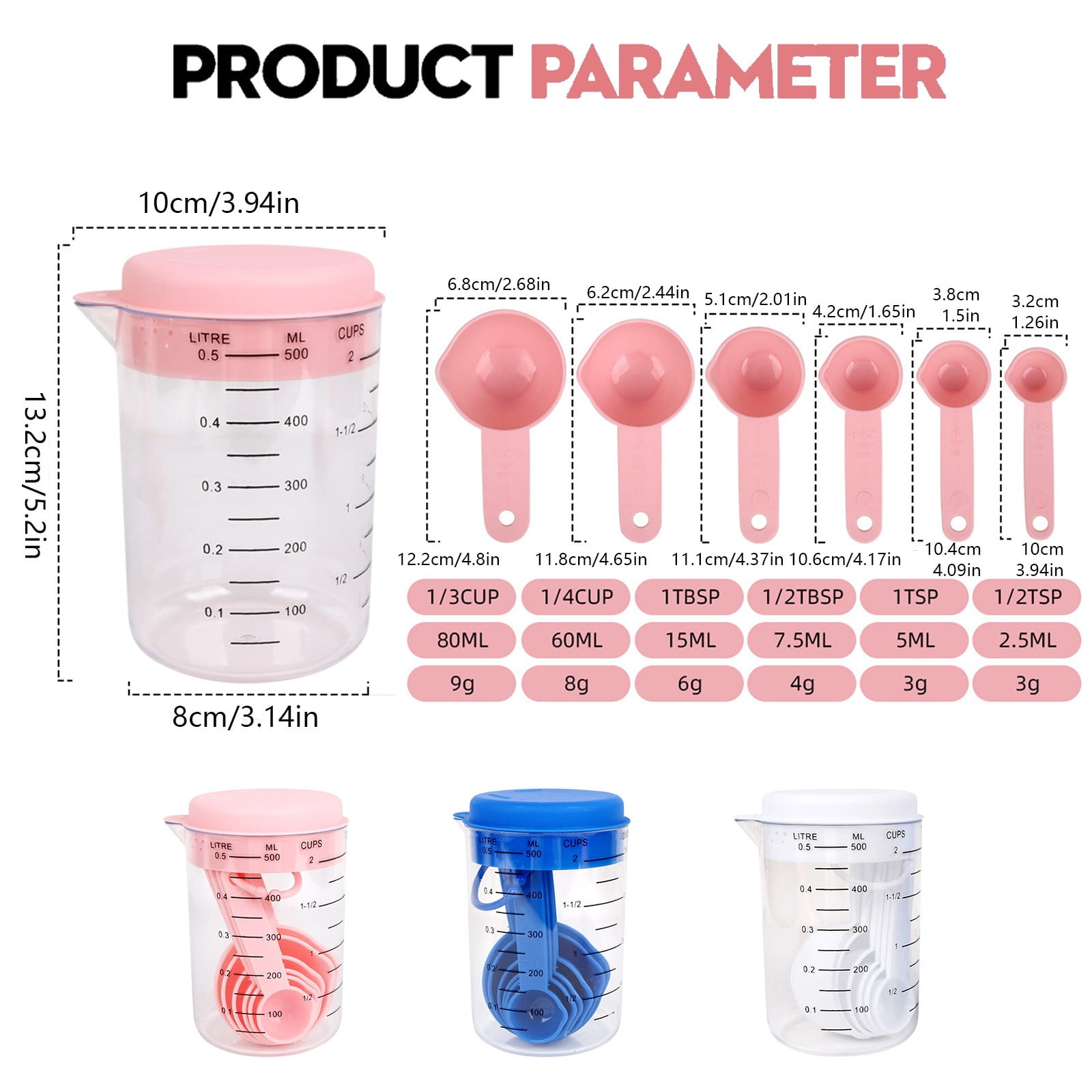 Xetio 7 Piece Kitchen Measuring Tool, Plastic Measuring Cup Measuring ...