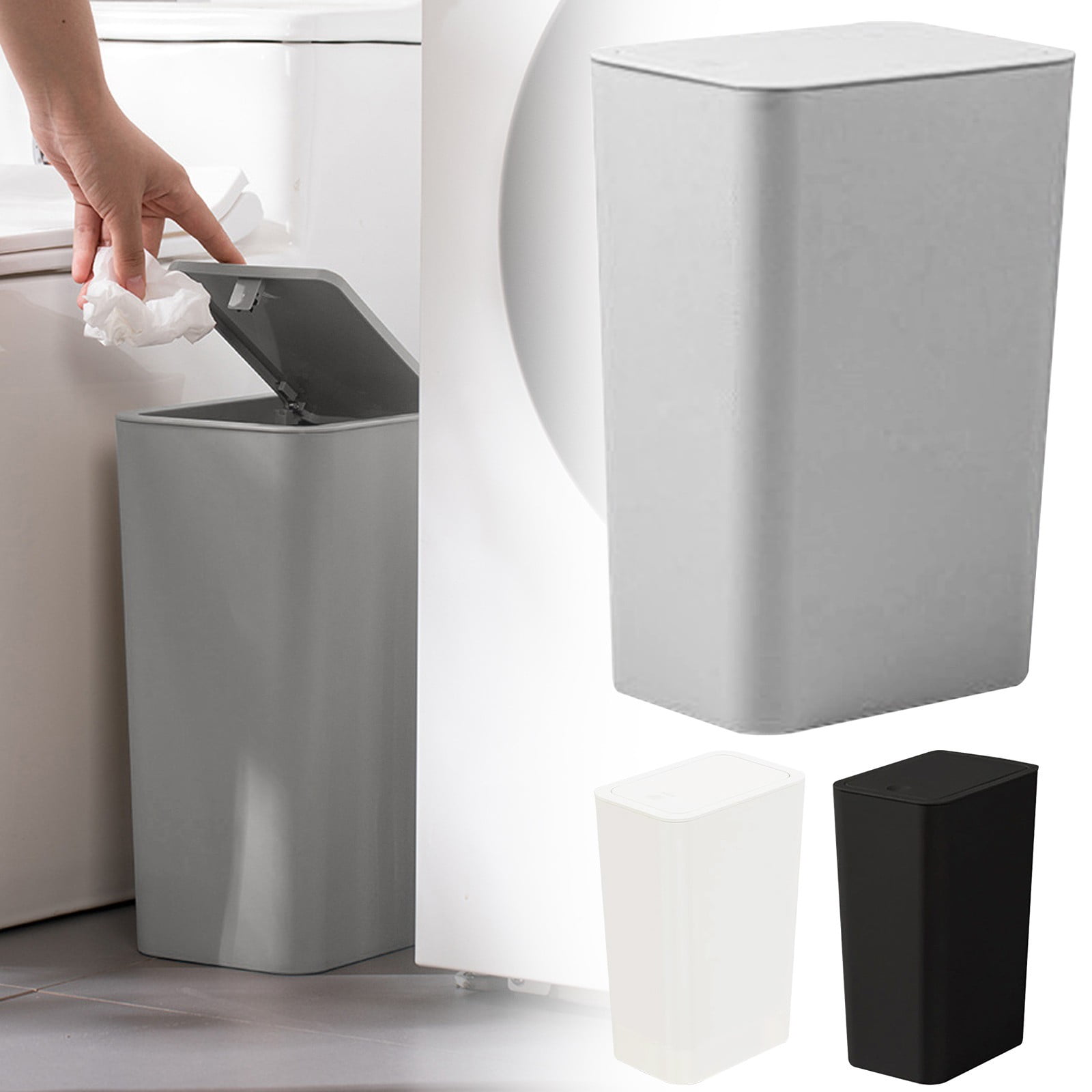 Xetio Bathroom Trash Can with Lid Small Plastic Garbage Bin for Toilet ...