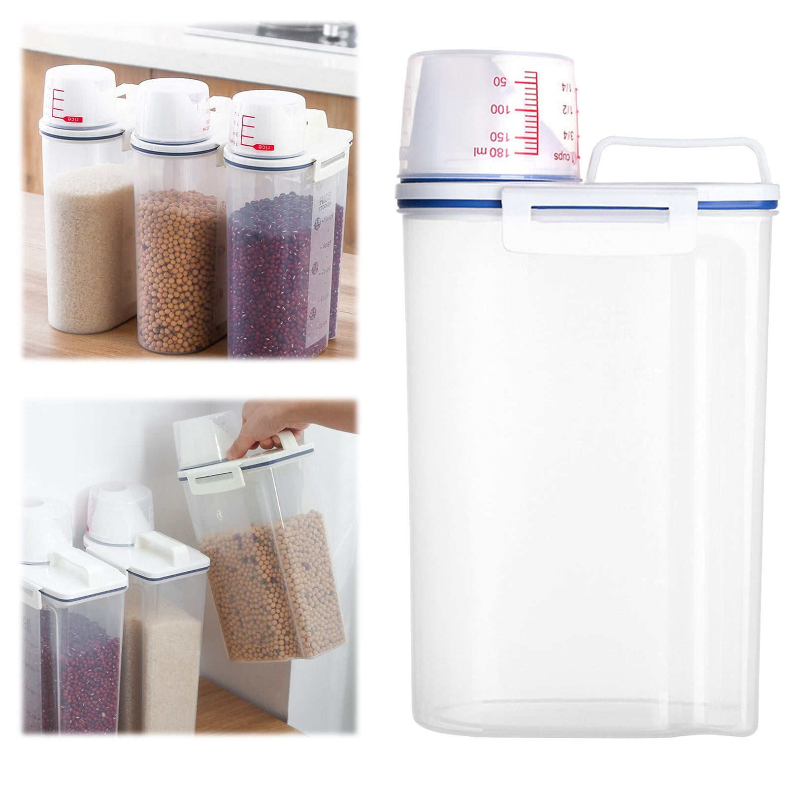 Xetio Rice Storage Container, 4.4lbs Rice Dispenser with Measuring Cup ...