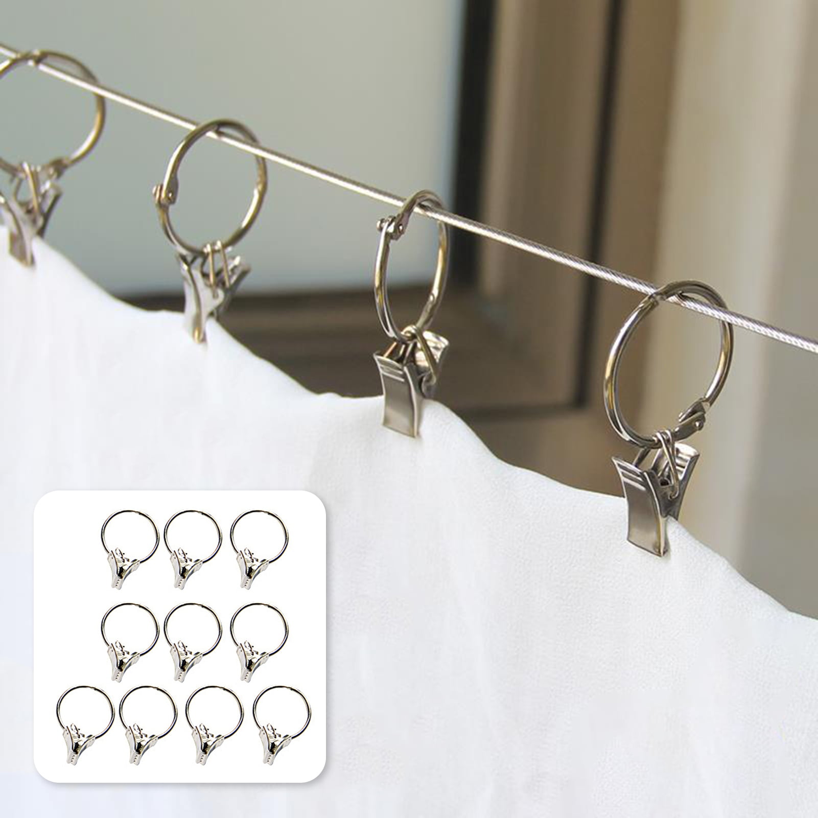 Xeyise 10Pcs Curtain Hook Openable Ring Rust-resistant Easy Sliding with Clip Suspension Type ...