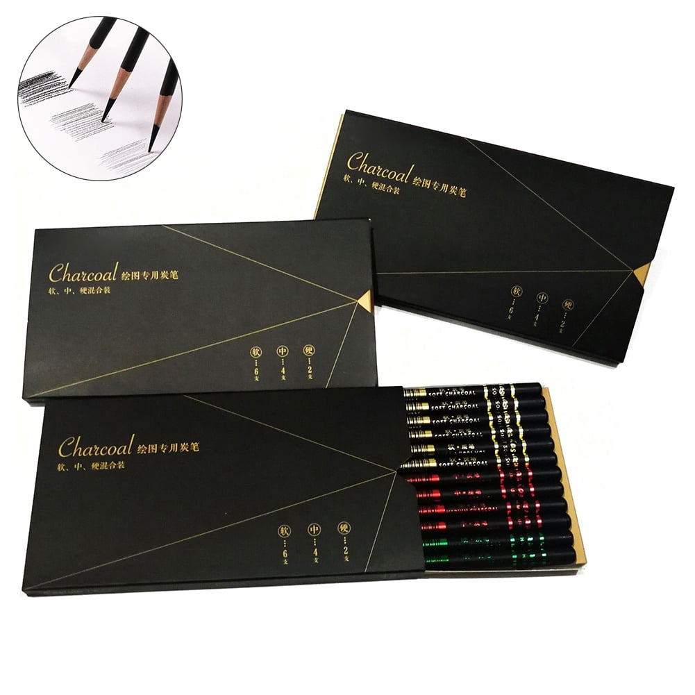 Xeyise 12Pcs Sketch Write Drawing Soft Medium Hard Carbon Charcoal ...