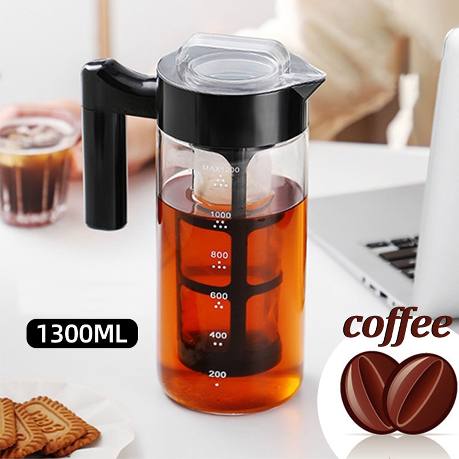 Xeyise 1300ML Cold Brew Coffee Tea Brewer Easy Clean Mesh Filter Double ...