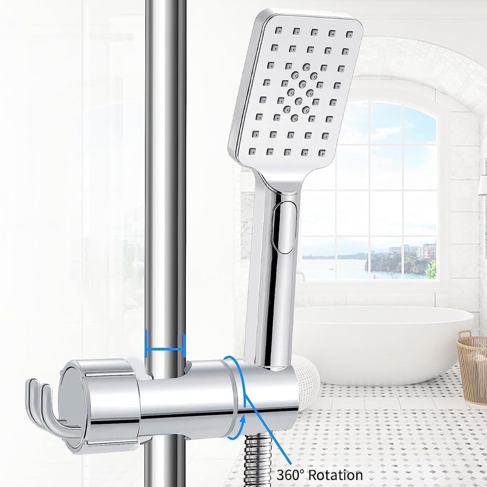 Xeyise 19-22MM/20.5-23.5MM Shower Head Holder with 2 Hooks No Drill 360 ...