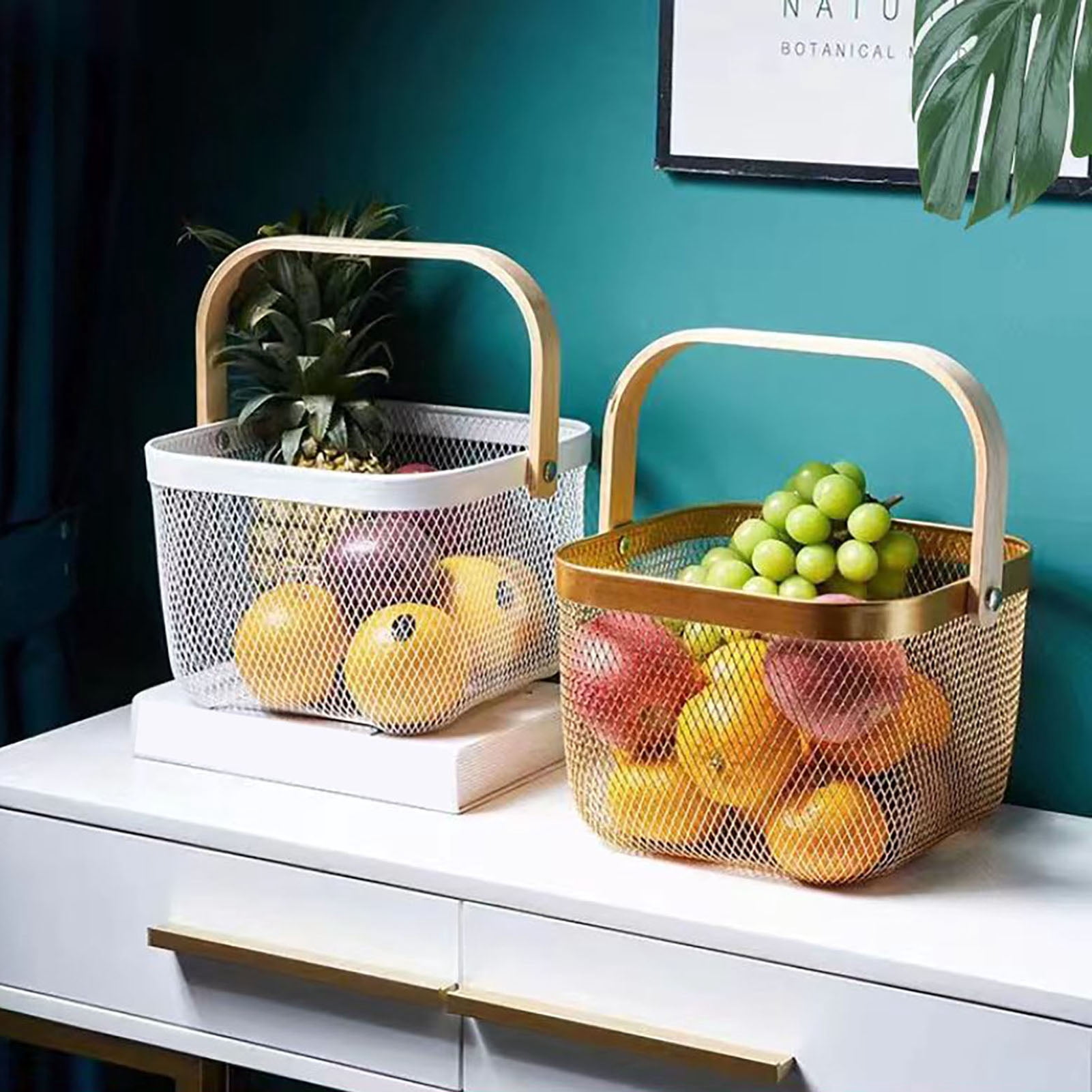 Xeyise 2 Pcs Baskets with Handle Hollow Out Drainage Great Load Bearing ...