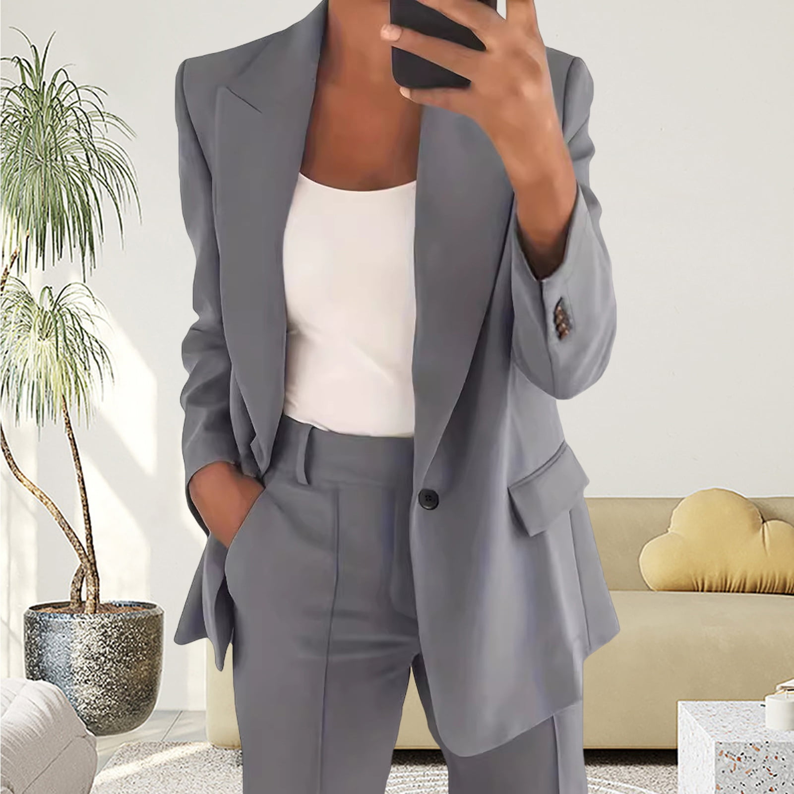 Xeyise 2 Pcs/Set Women Suit Coat Pants Set Turn-down Collar Single ...