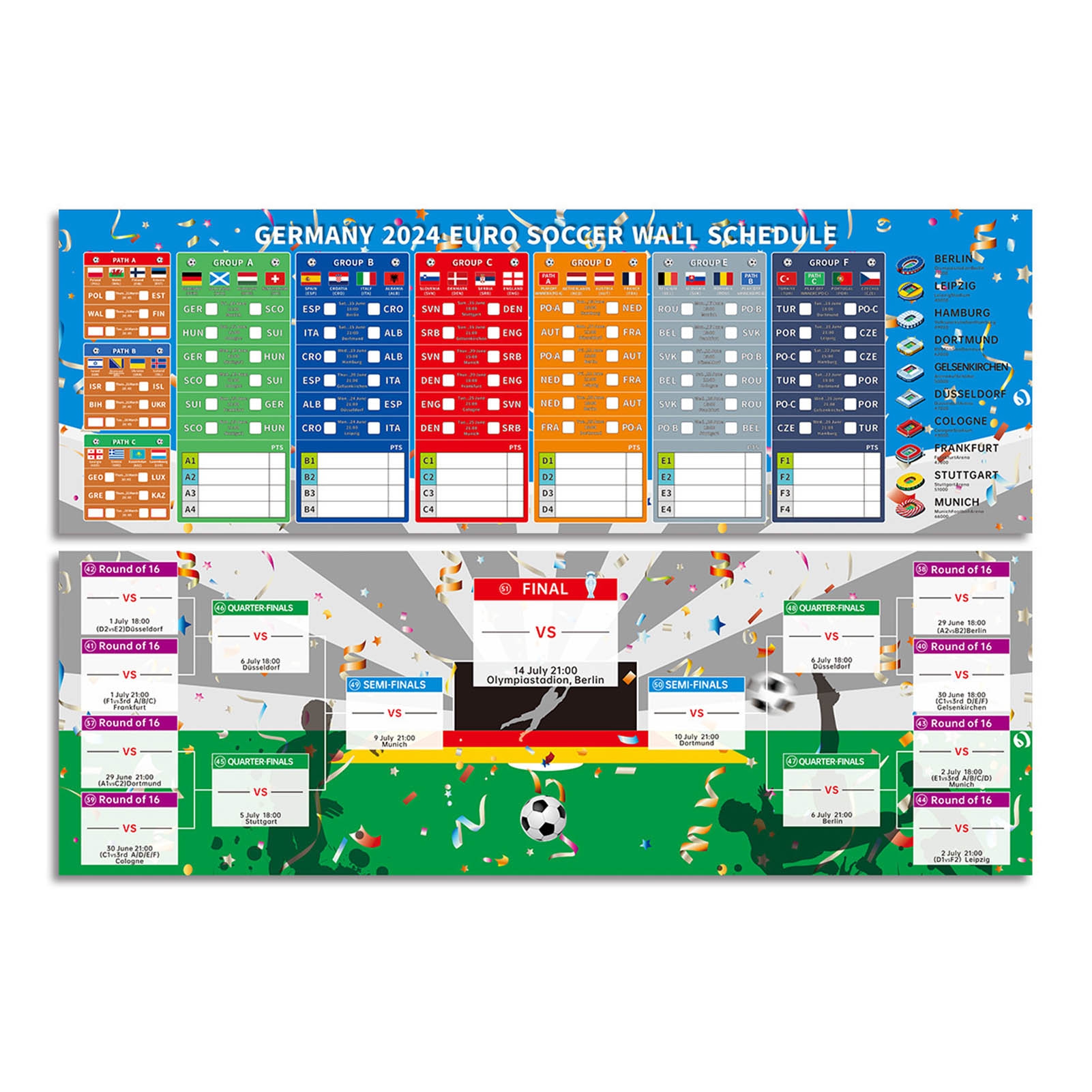 Xeyise 2 Sheets/Set 2024 Soccer Schedule Poster Germany European Cup ...