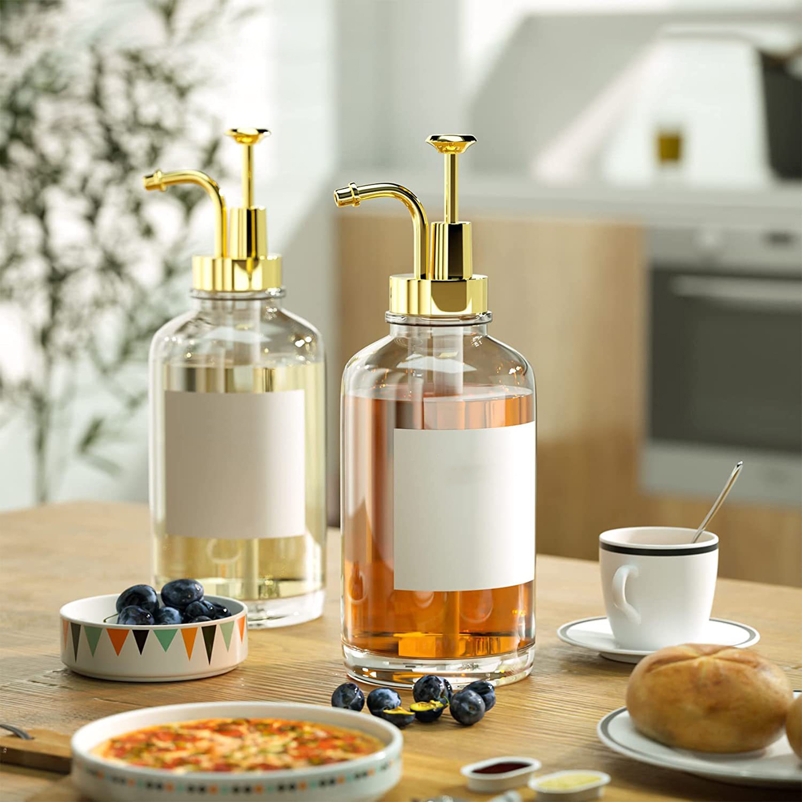 Xeyise 2Pcs 17oz Coffee Syrup Dispenser Clear Glass Syrup Pump Bottle ...