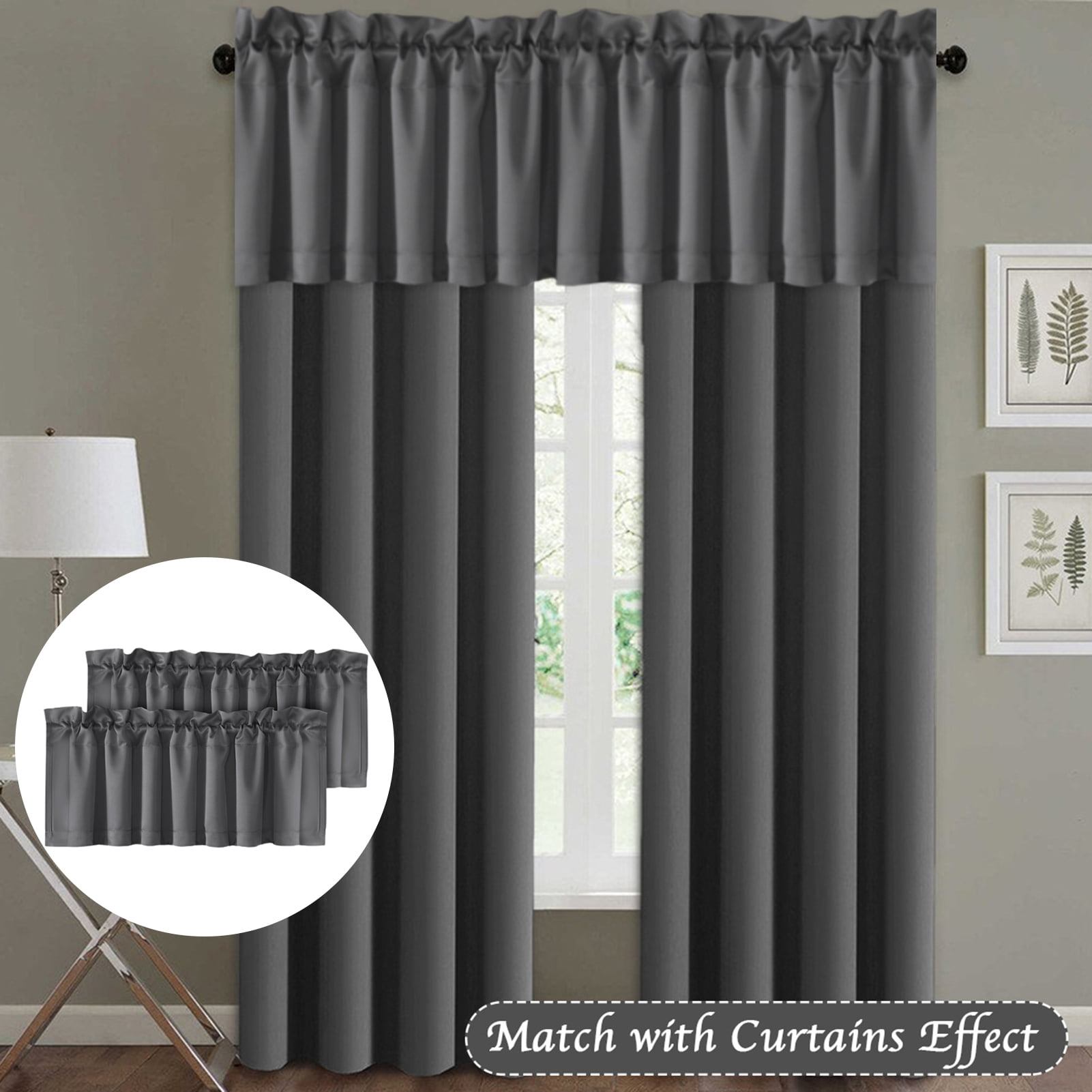 Xeyise 2Pcs Blackout Valance Thickened High Shading Solid Color Kitchen ...
