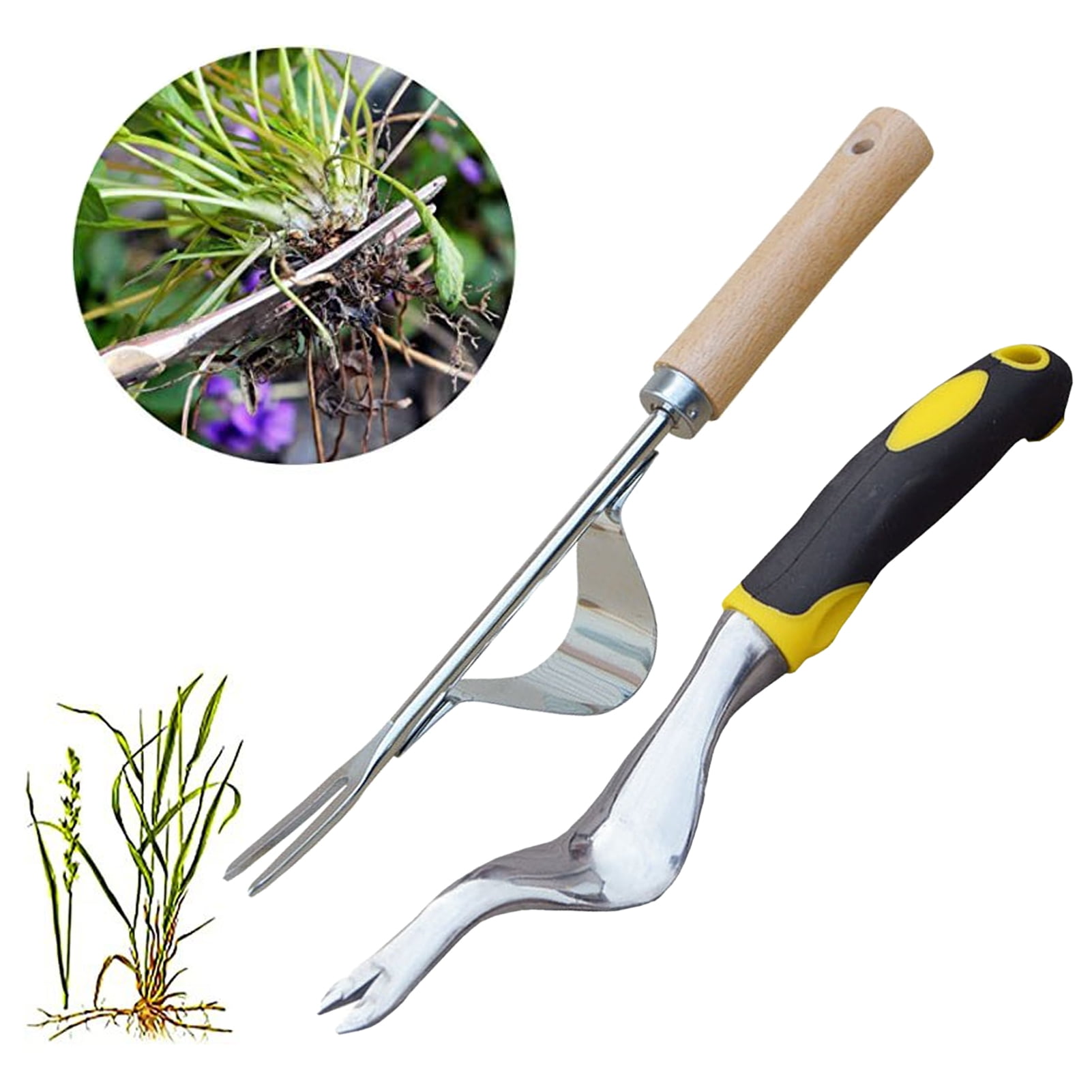 Xeyise 2Pcs Hand Weeder Tool V-Shaped Fork Anti-slip Long Handle Garden ...