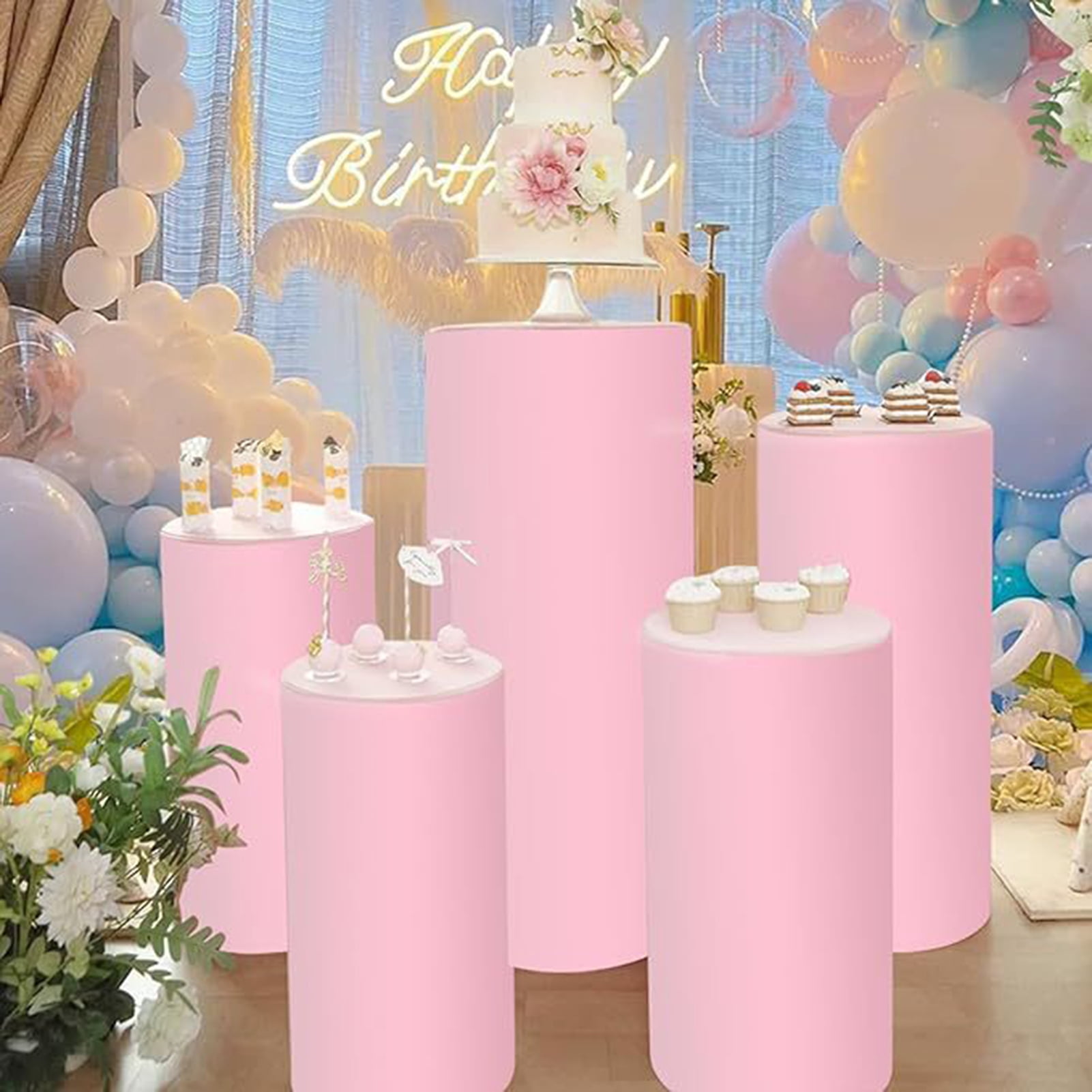 Xeyise 3/5Pcs Cylinder Pedestal Stand Covers Smooth Wrinkle-Resistant ...