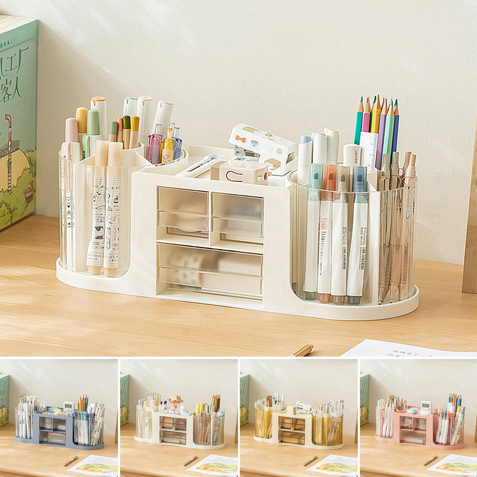 Xeyise 360 Degree Rotating Pen Holder Storage Box with 2 Swivel Pencil ...