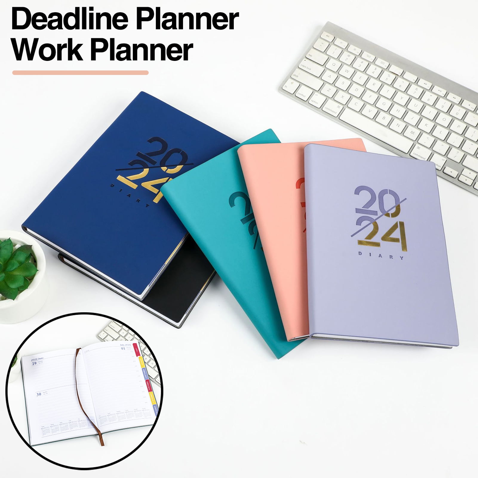 Xeyise 365 Days 2024 English Agenda Book A5 Faux Leather Cover Daily ...