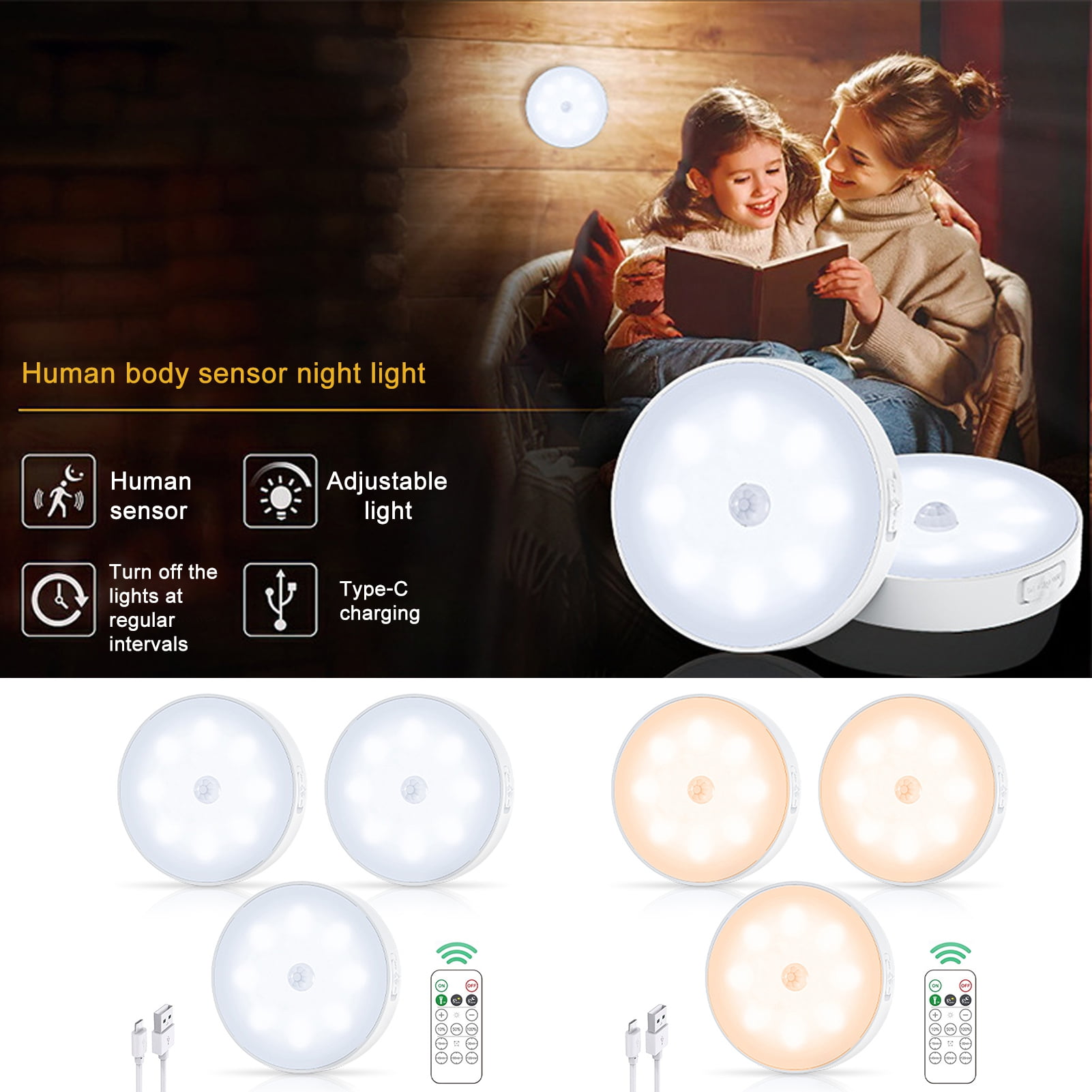 Xeyise 3Pcs Closet Lights with Remote Control Dimmable Automatic On/Off ...