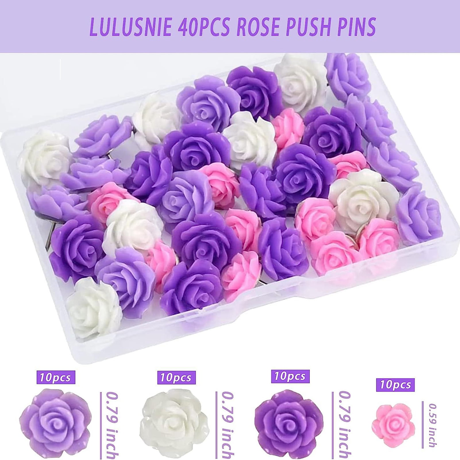 Xeyise 40Pcs Rose Push Pins Cute Flower Shape Reliable Vivid Design ...