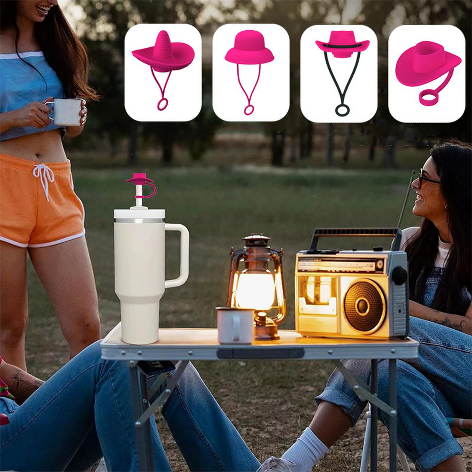 Xeyise 4Pcs Cowboy Hat Straw Cover Cap for Cup Decor 10mm Reusable ...