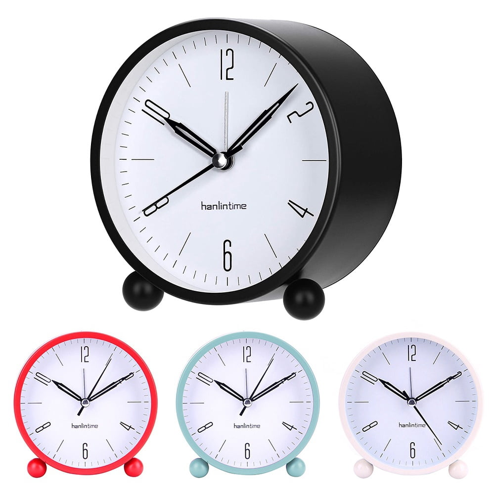 Xeyise 4inch Metal Round Alarm Clock Quiet Desktop Bedroom Battery ...