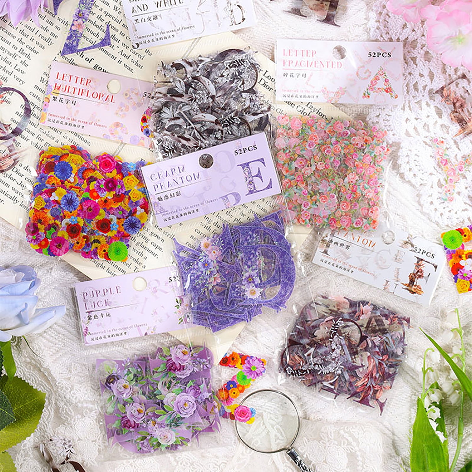 Xeyise 52 Sheets Retro Letter Artistic PET Stickers Waterproof Rich ...