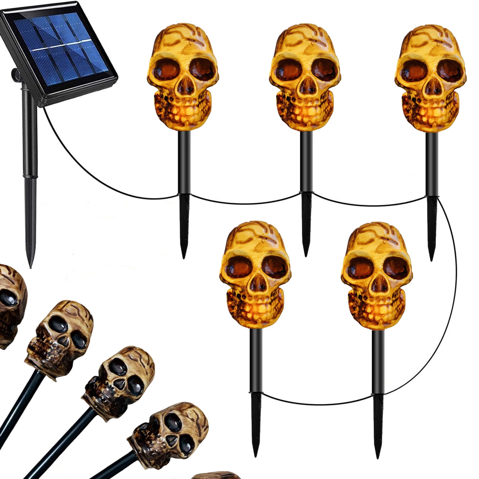 Xeyise 5Pcs Solar Skull Lanterns Pathway Lights Auto Charging IP65 ...