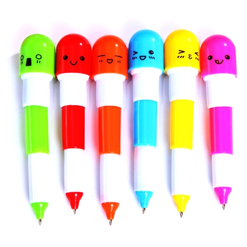 Xeyise 6 Pcs Cute Smiling Face Pill Ball Point Pen Telescopic Vitamin ...