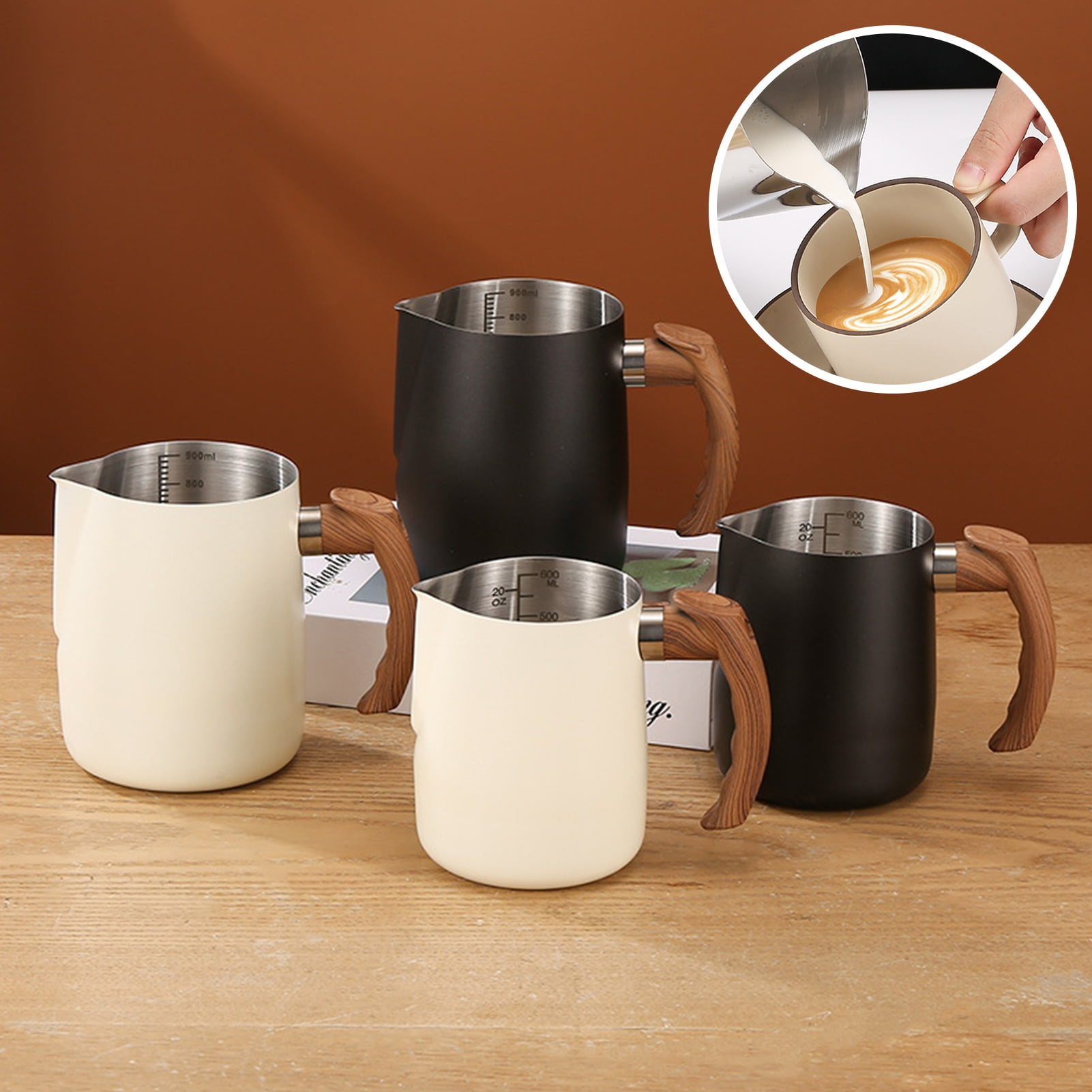Xeyise 600ML/1000ML Latte Art Cup Stainless Steel Latte Jug Thickened ...