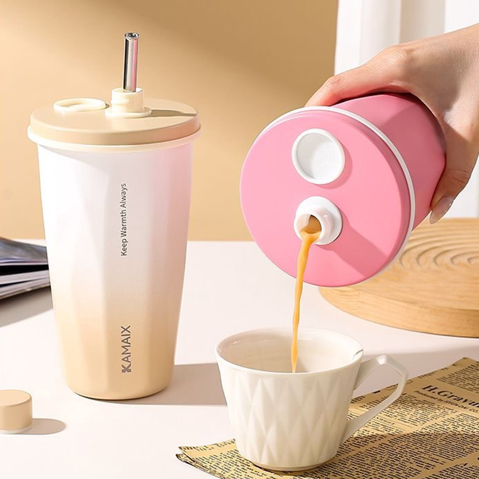 Xeyise 600ML Thermal Cup with Straw Stainless Steel Insulated Coffee ...