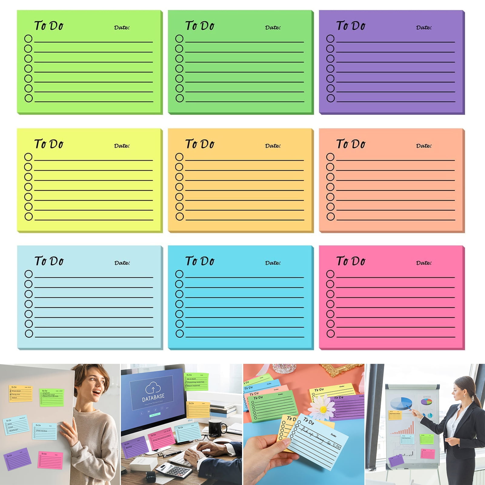 Xeyise 9Pcs Planning Sticky Notes Fluorescent Color Super Sticky ...
